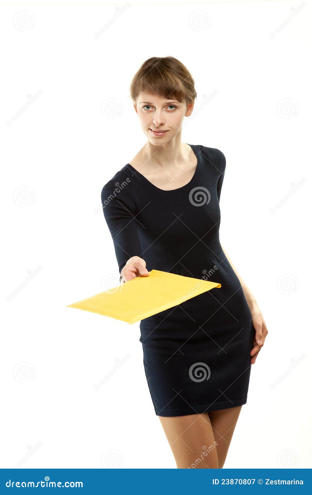 A Young Woman Holding Envelope Stock Image - Image of hand, female ...
