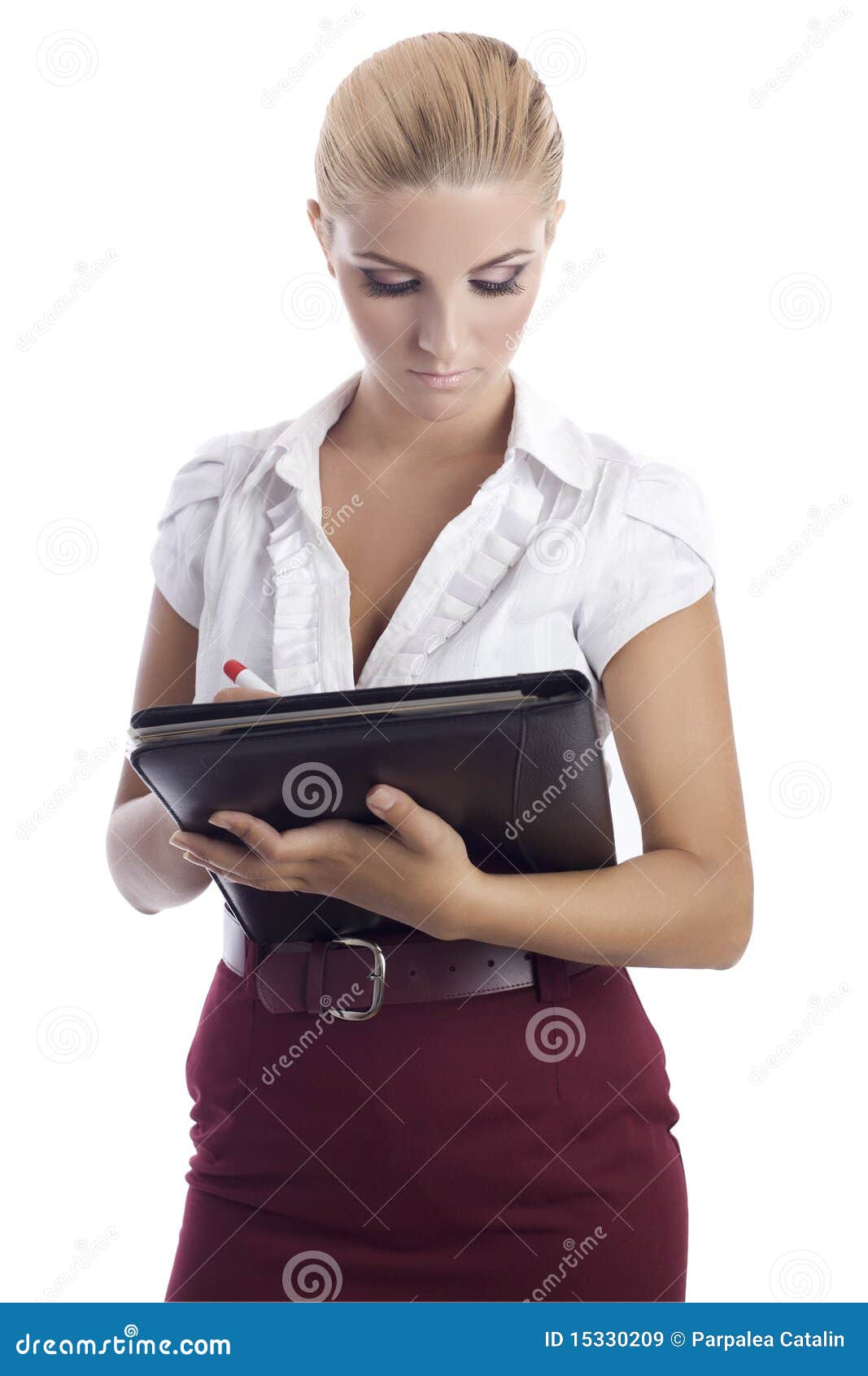 Young Woman Holding a Folder Stock Image - Image of carrying, file ...