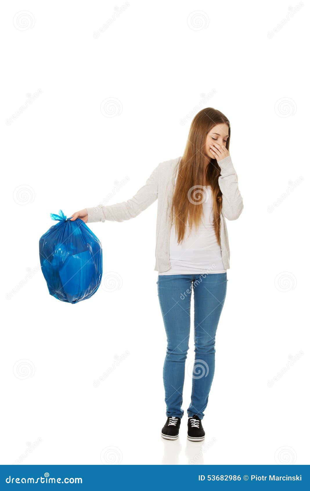 Young Woman Holding a Full Garbage Bag. Stock Photo - Image of ...