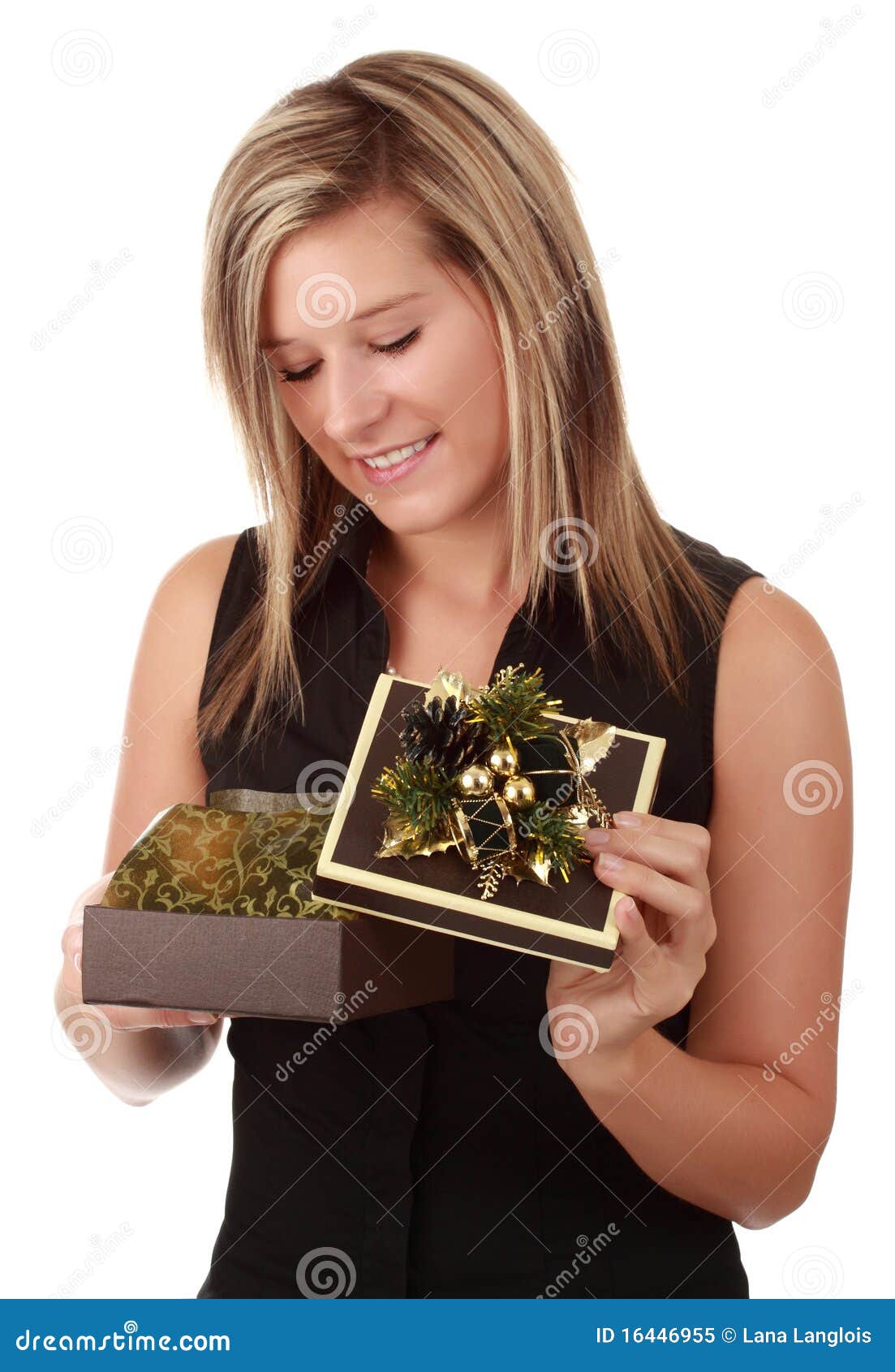 Young Woman Holding a Gift Box Stock Image - Image of gorgeous, silver ...