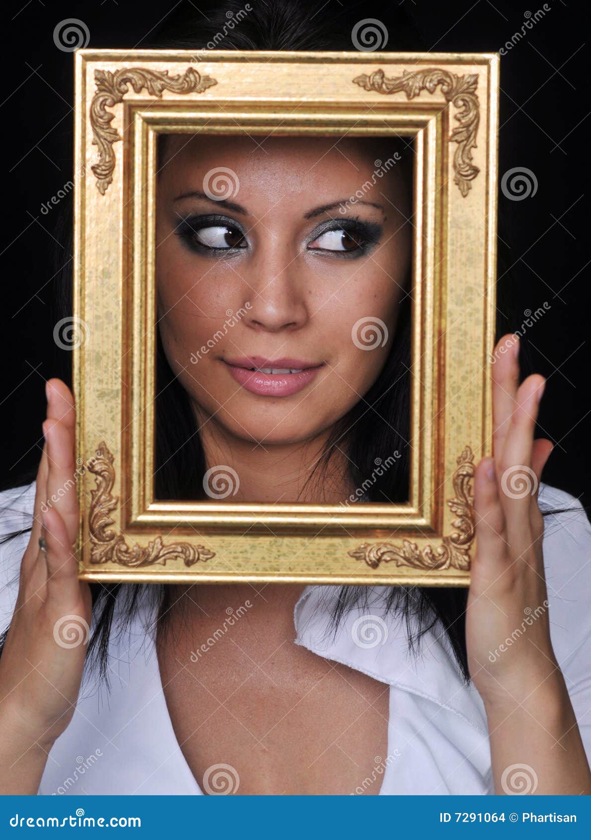 Young Woman Holding Gold Antique Frame Stock Photo - Image of brown ...