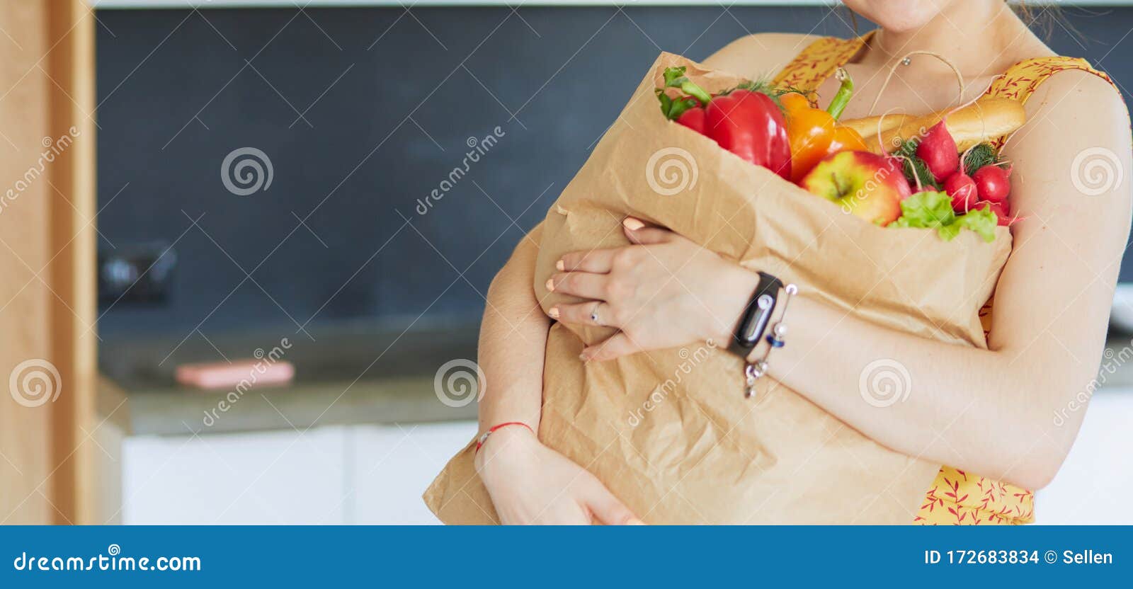 Young Woman Holding Grocery Shopping Bag with Vegetables Stock Photo ... Young Woman Holding Grocery Shopping Bag with Vegetables Stock Photo ...
