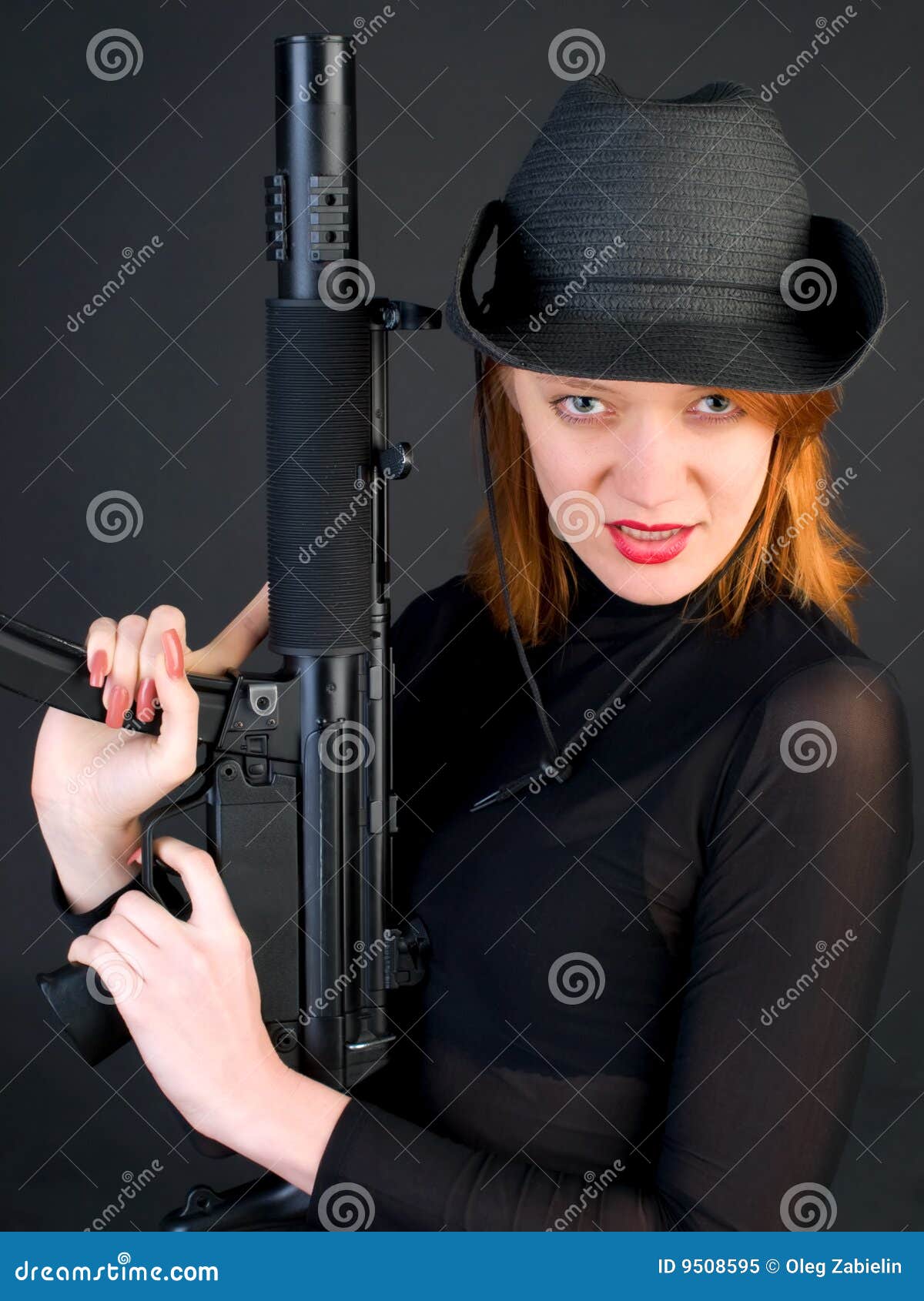 Young Woman Holding the Gun Stock Image - Image of female, cowgirl: 9508595