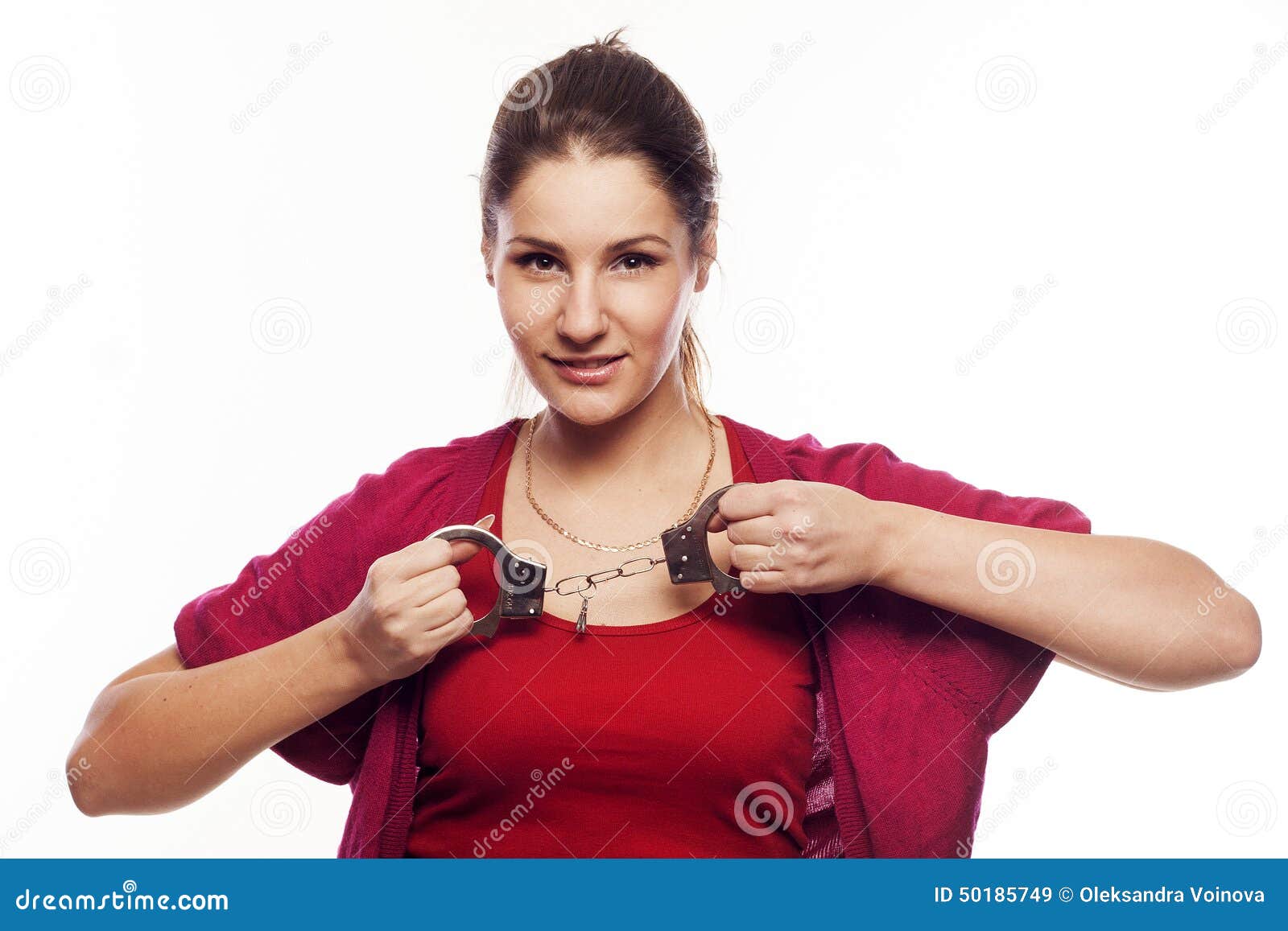 Young Woman Holding Handcuffs Stock Image - Image of girl, young: 50185749