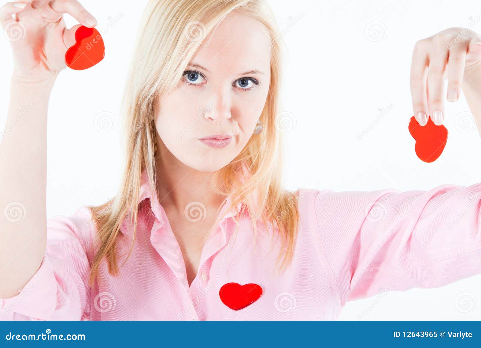 Young Woman Holding Hearts, Disappointed Stock Image - Image of ...