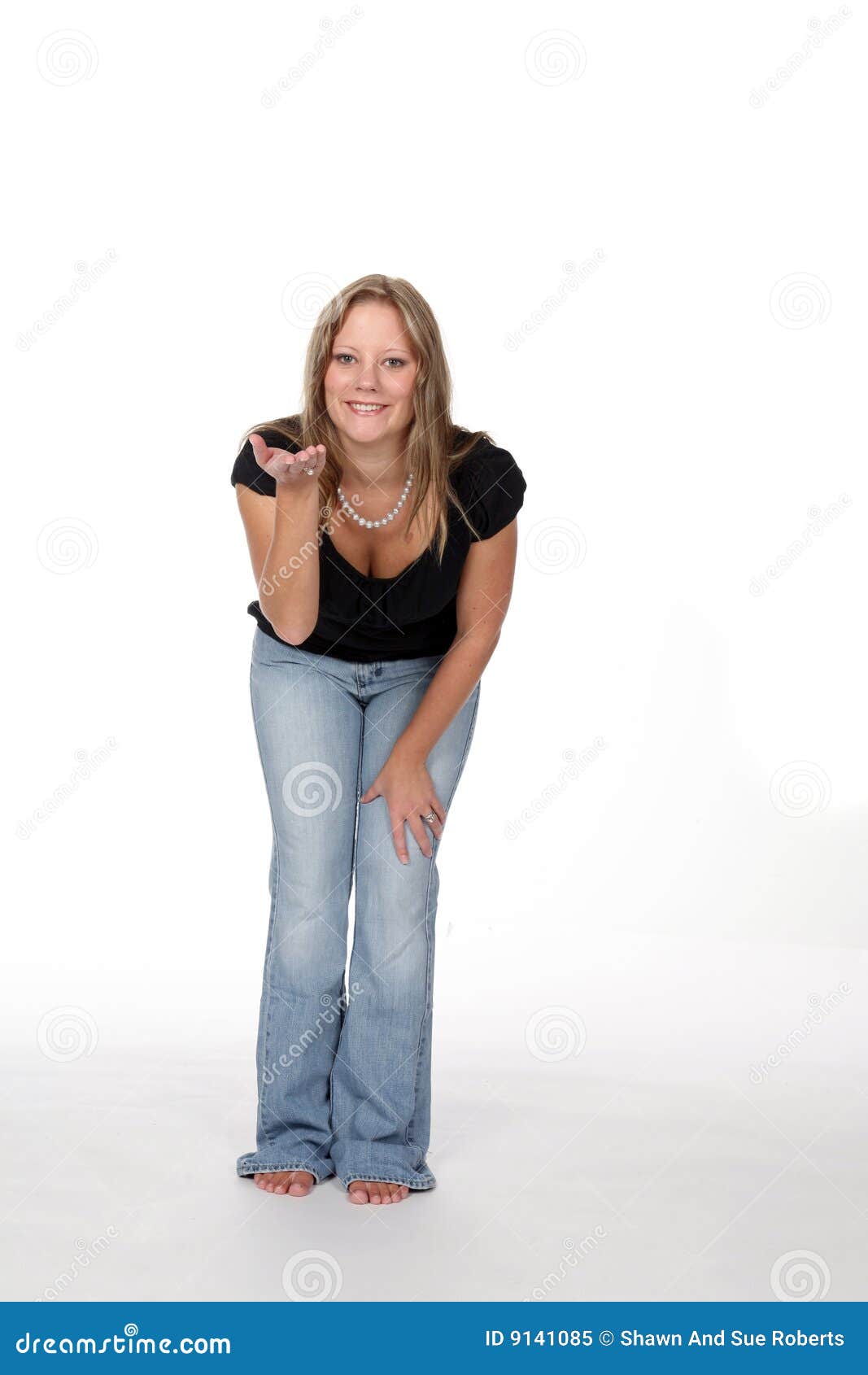 Young Woman Holding Her Hand Out Stock Image - Image of young, pearl ...