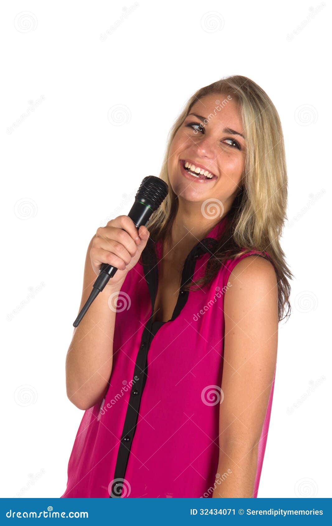 Young Woman Holding a Microphone Stock Image - Image of classy ...