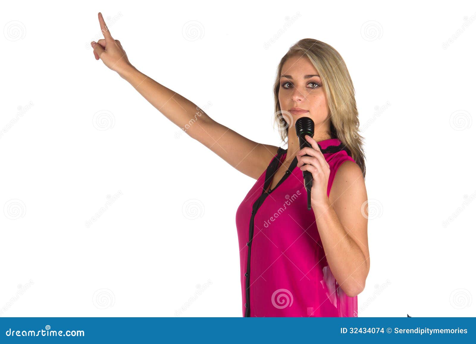 Young Woman Holding a Microphone Stock Photo - Image of isolated, pink ...