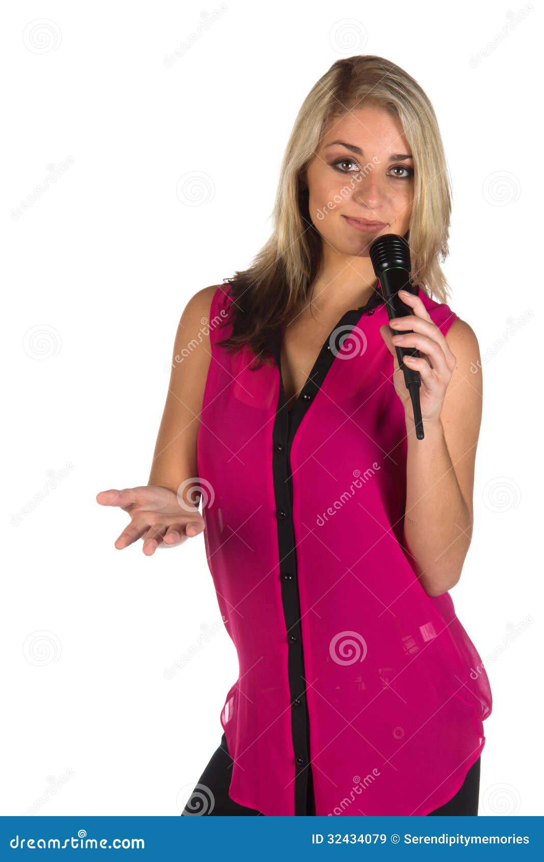 Young Woman Holding a Microphone Stock Image - Image of office ...