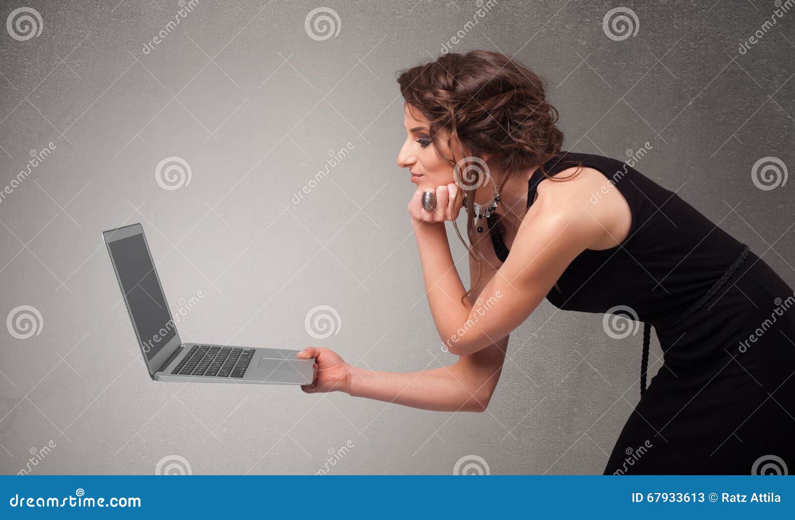 Young Woman Holding Modern Laptot Stock Image - Image of girl, computer ...