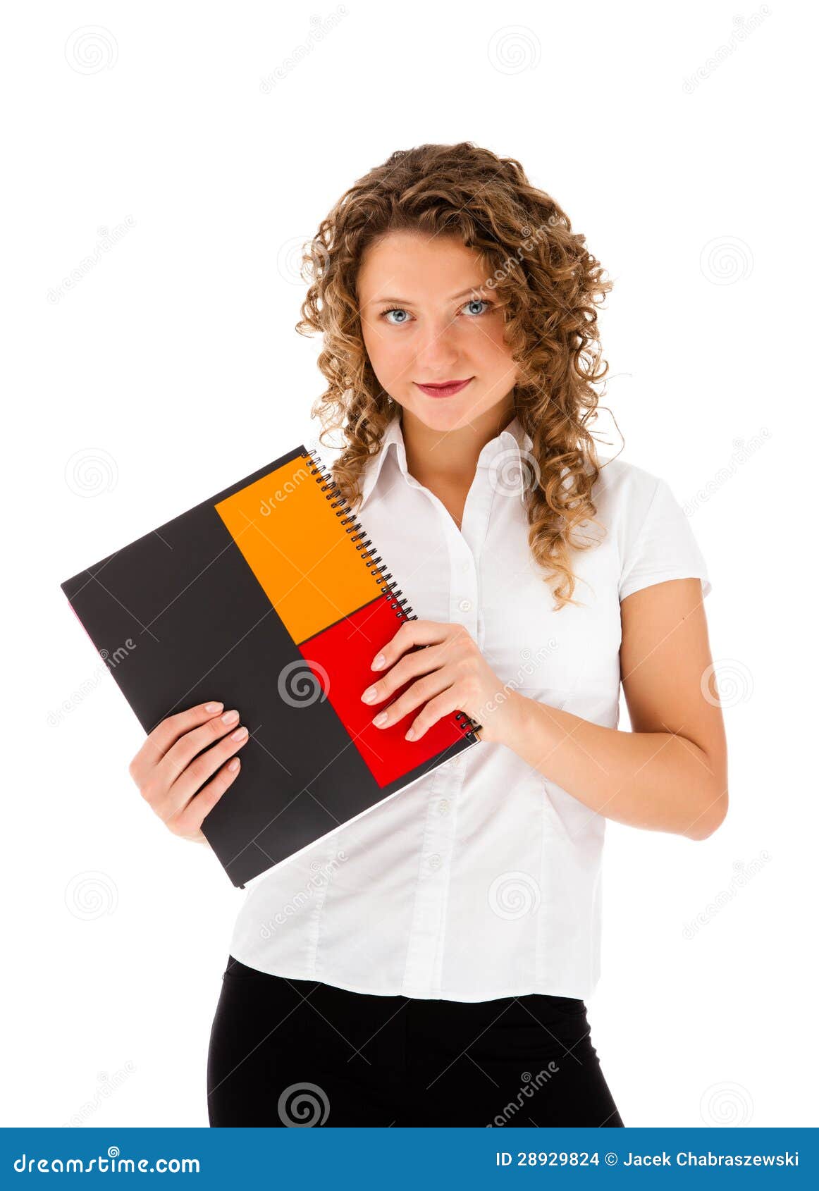 Young Woman Holding Notepad Stock Photo - Image of cute, charming: 28929824