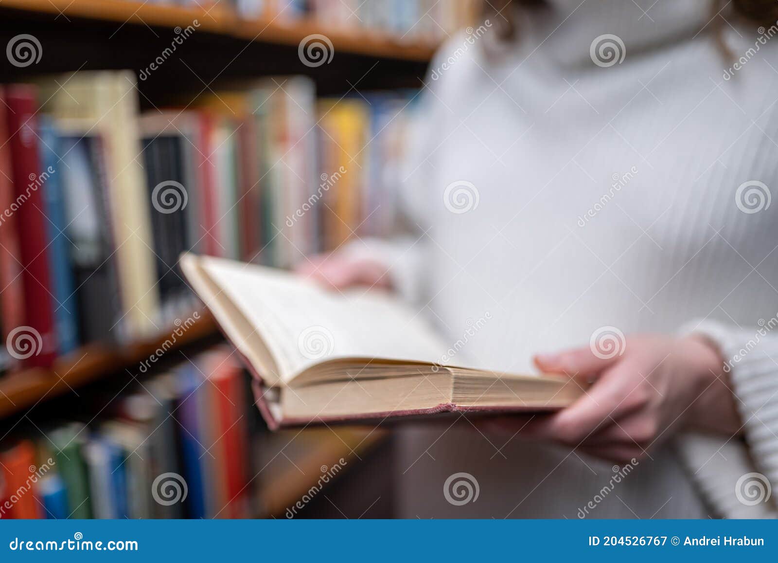 Young Woman Holding Old Book In The Library Stock Image Image Of