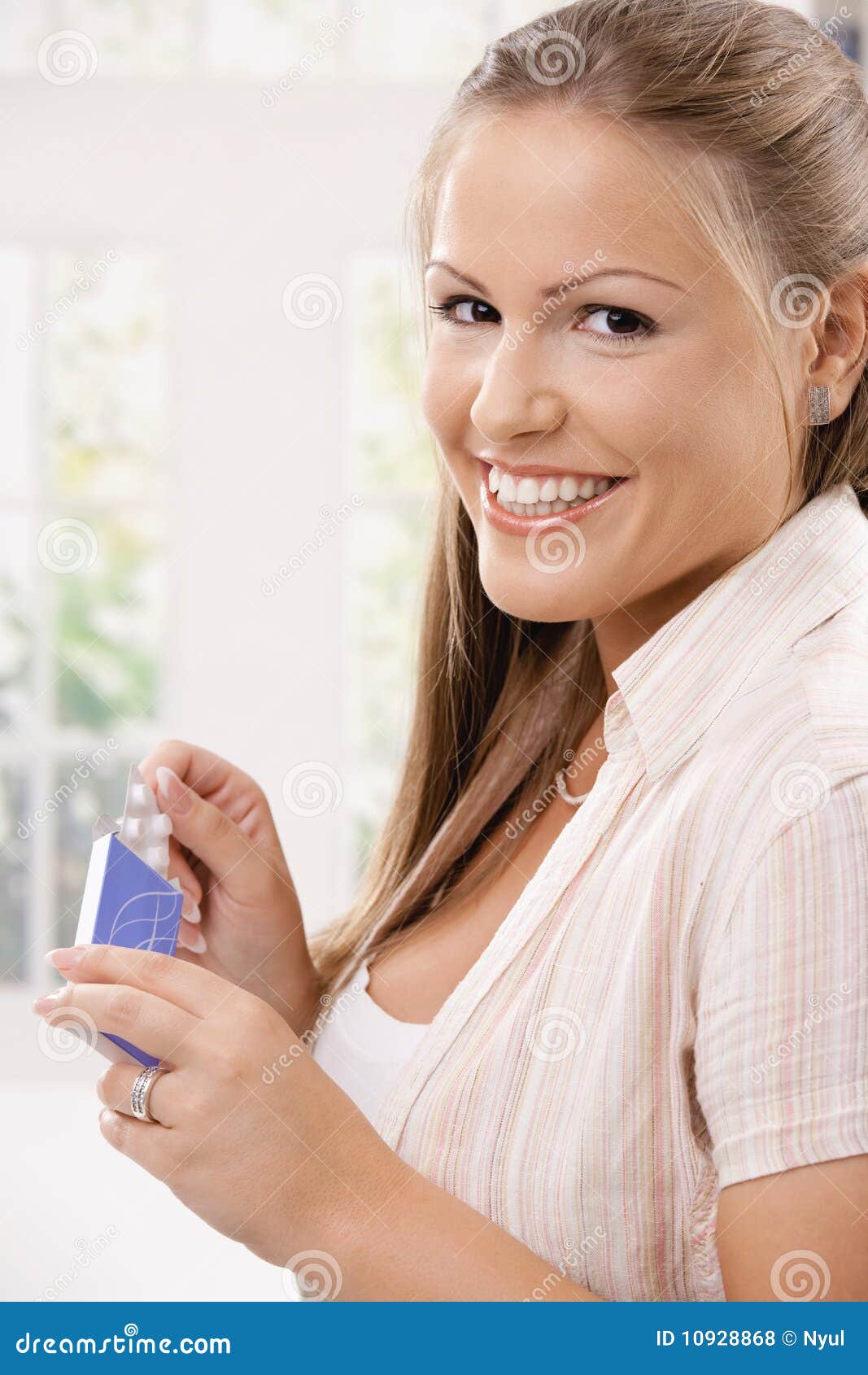 Young Woman Holding Package of Drugs Stock Photo - Image of cure ...