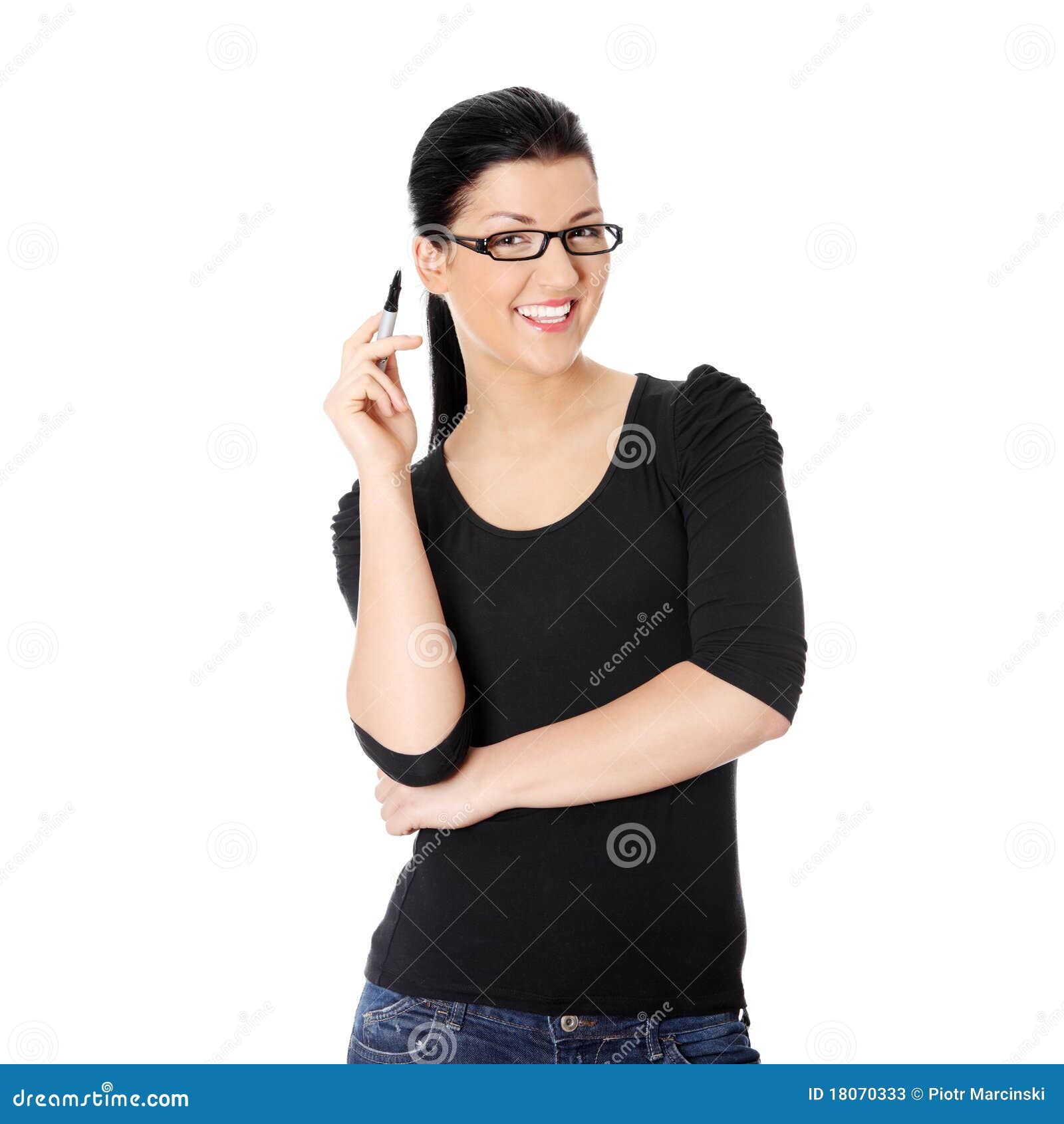 Young woman holding pen stock image. Image of creative - 18070333