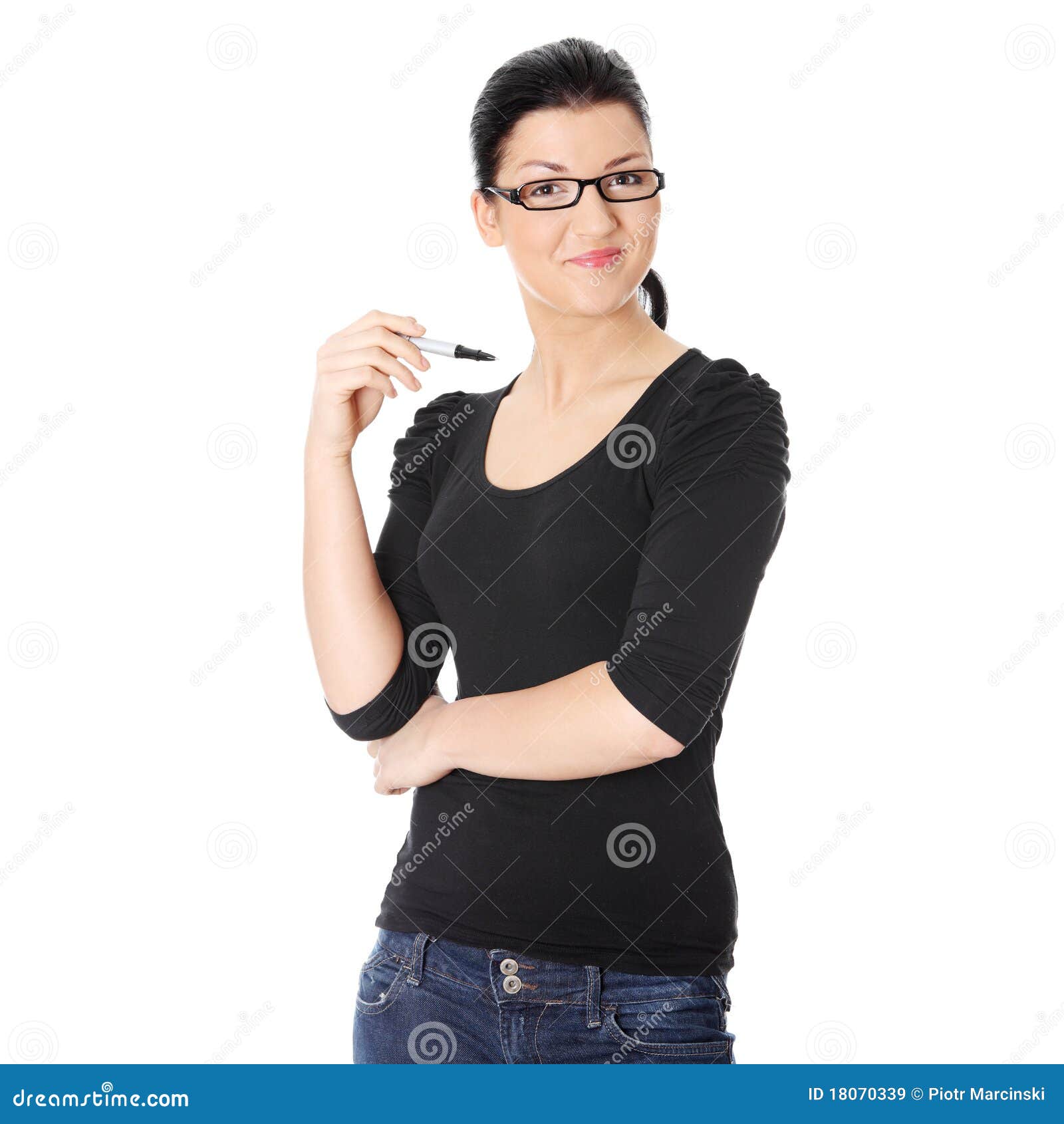 Young woman holding pen stock image. Image of girl, finance - 18070339