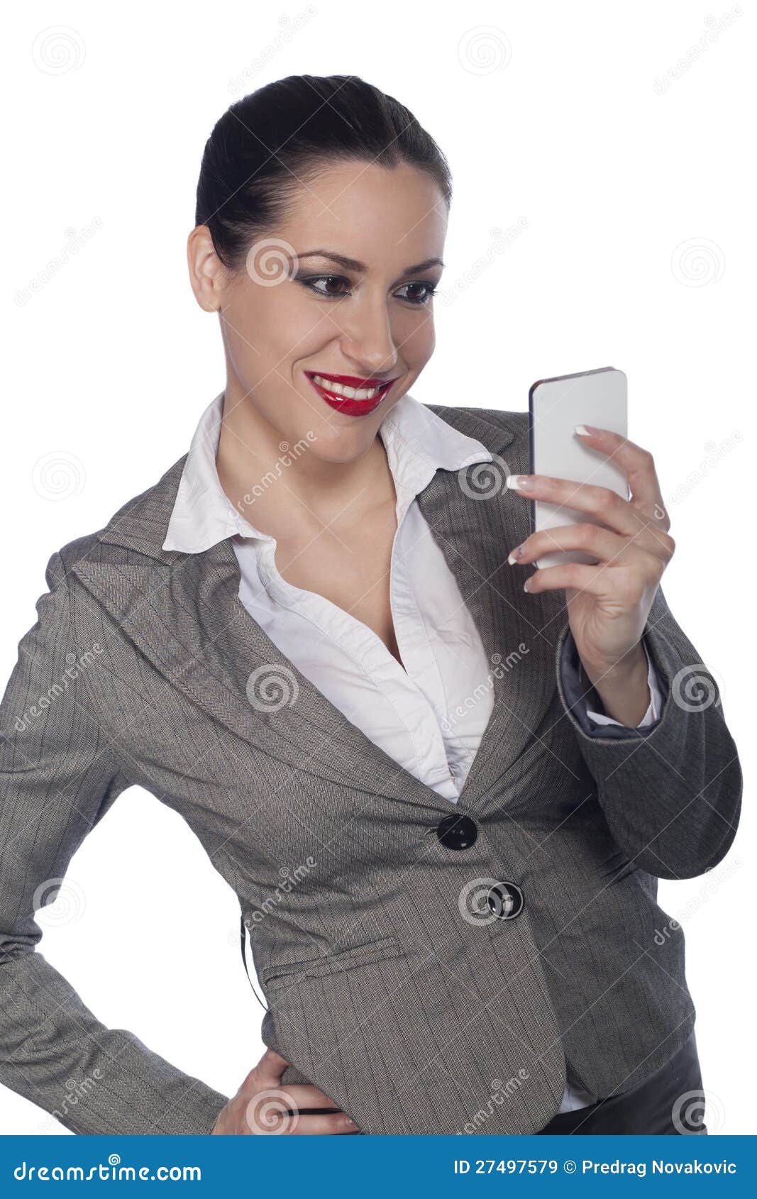 Young woman holding phone stock image. Image of business - 27497579