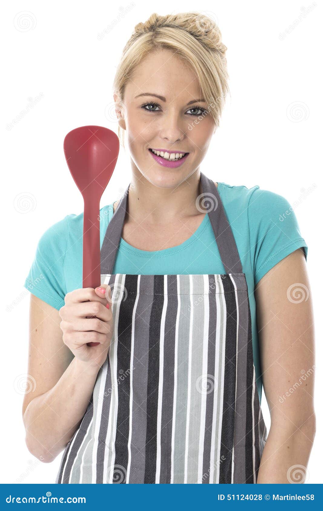Young Woman Holding Plastic Serving Spoons Stock Photo - Image of ...
