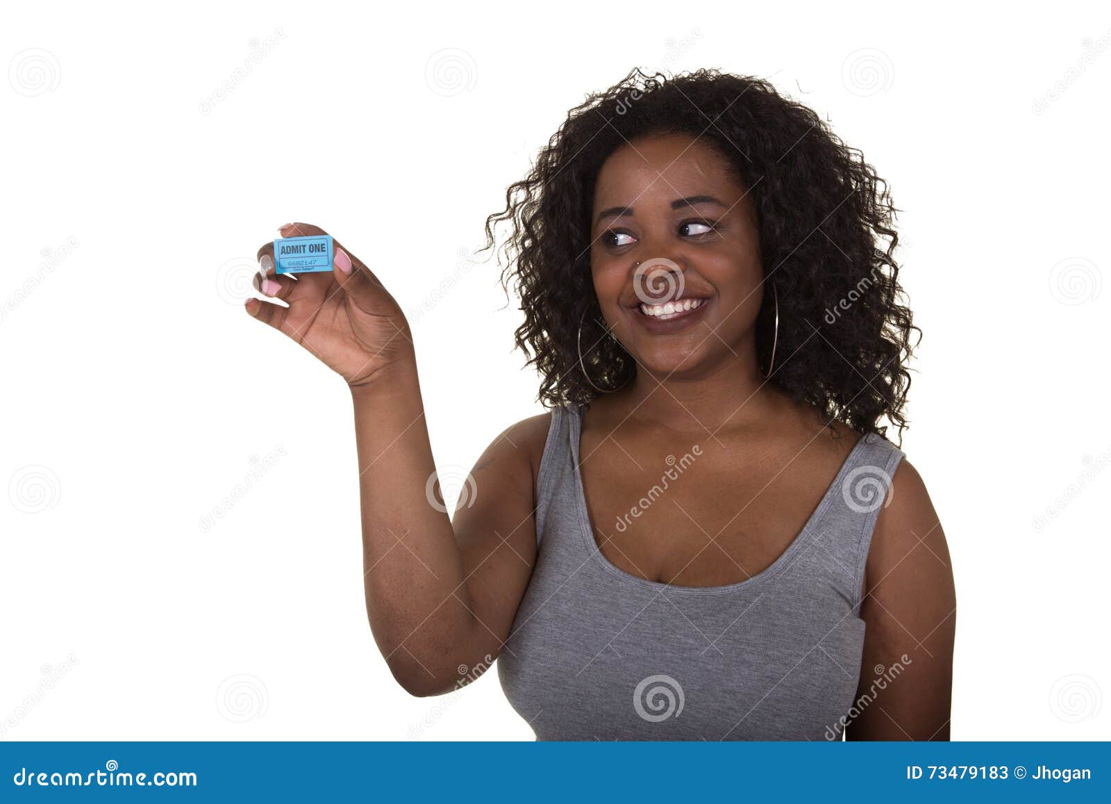 A Young Woman Holding a Raffle Ticket Isolated on White Stock Image ...