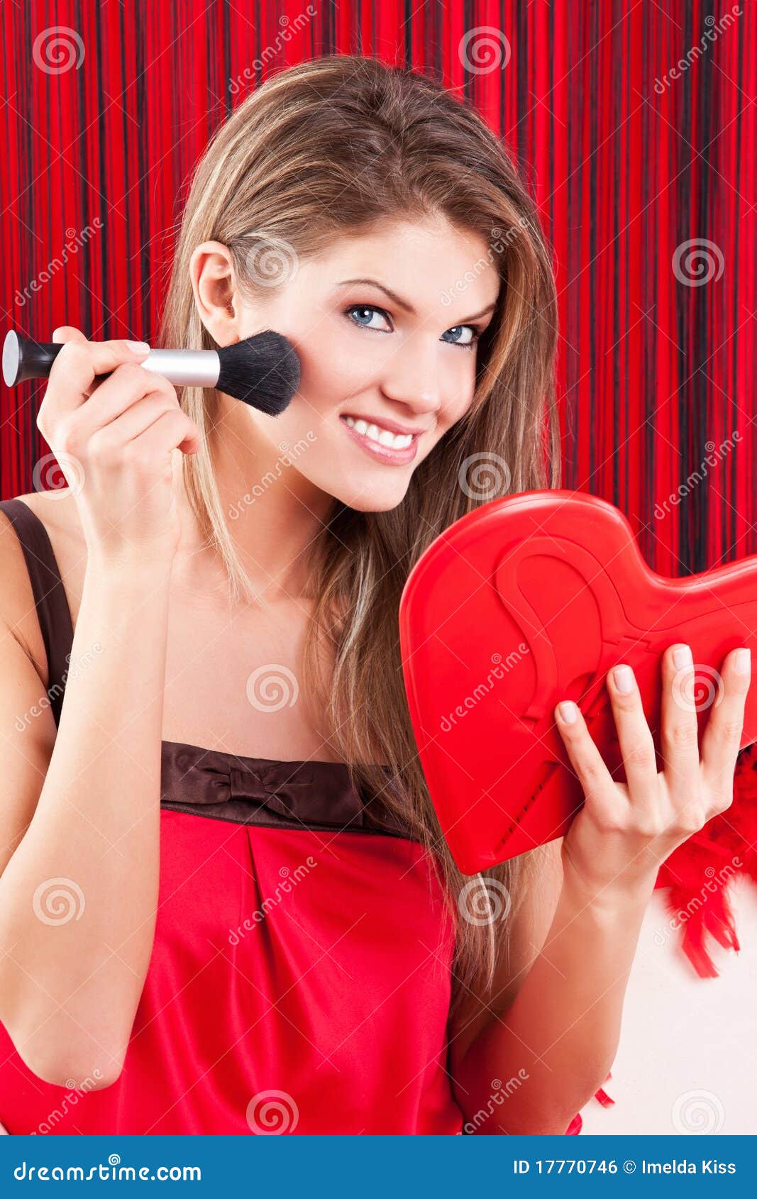 Young Woman Holding a Red Heart Mirror Stock Photo - Image of fresh ...