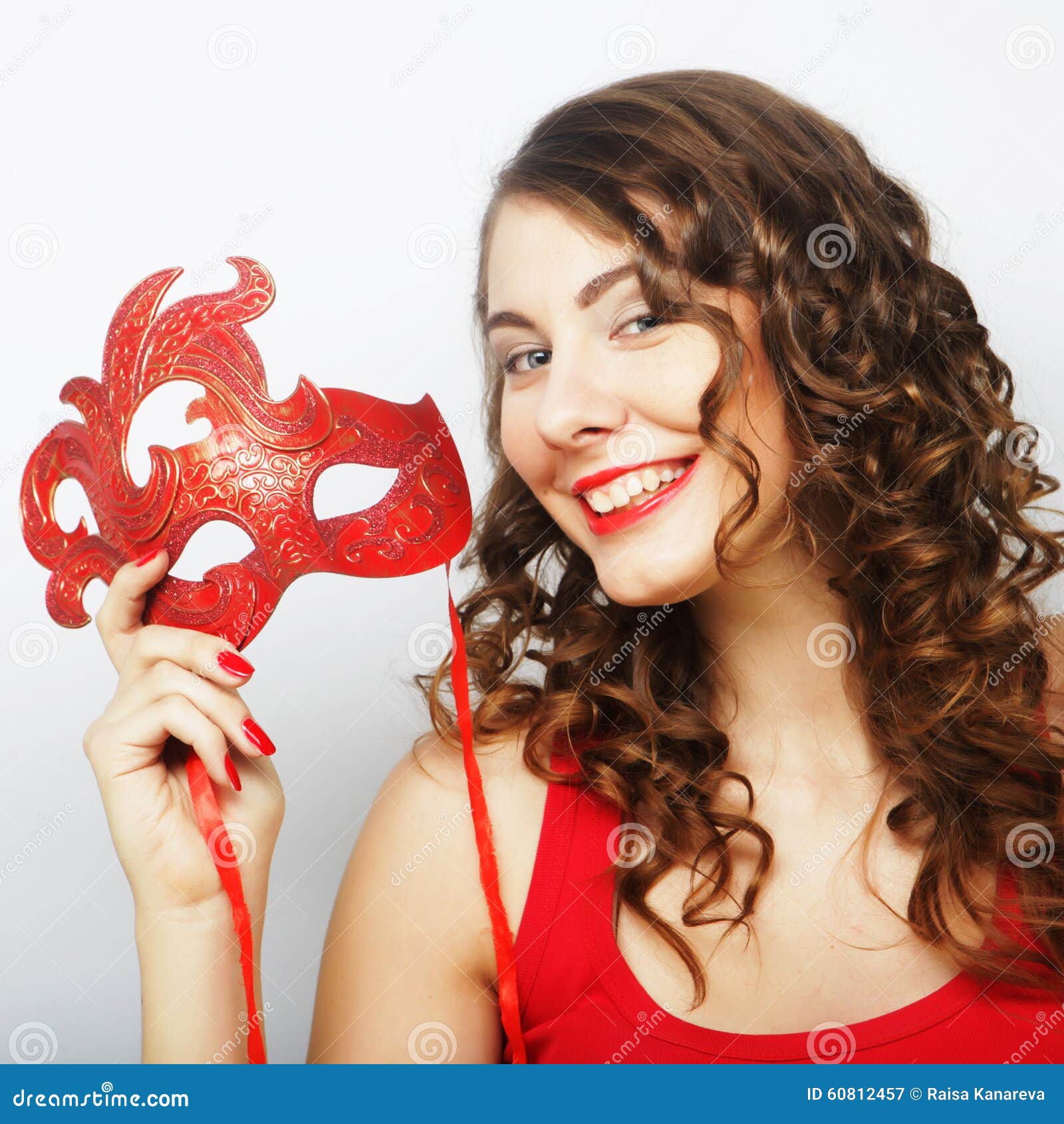 Young Woman Holding Red Mask Stock Image - Image of eyes, pretty: 60812457