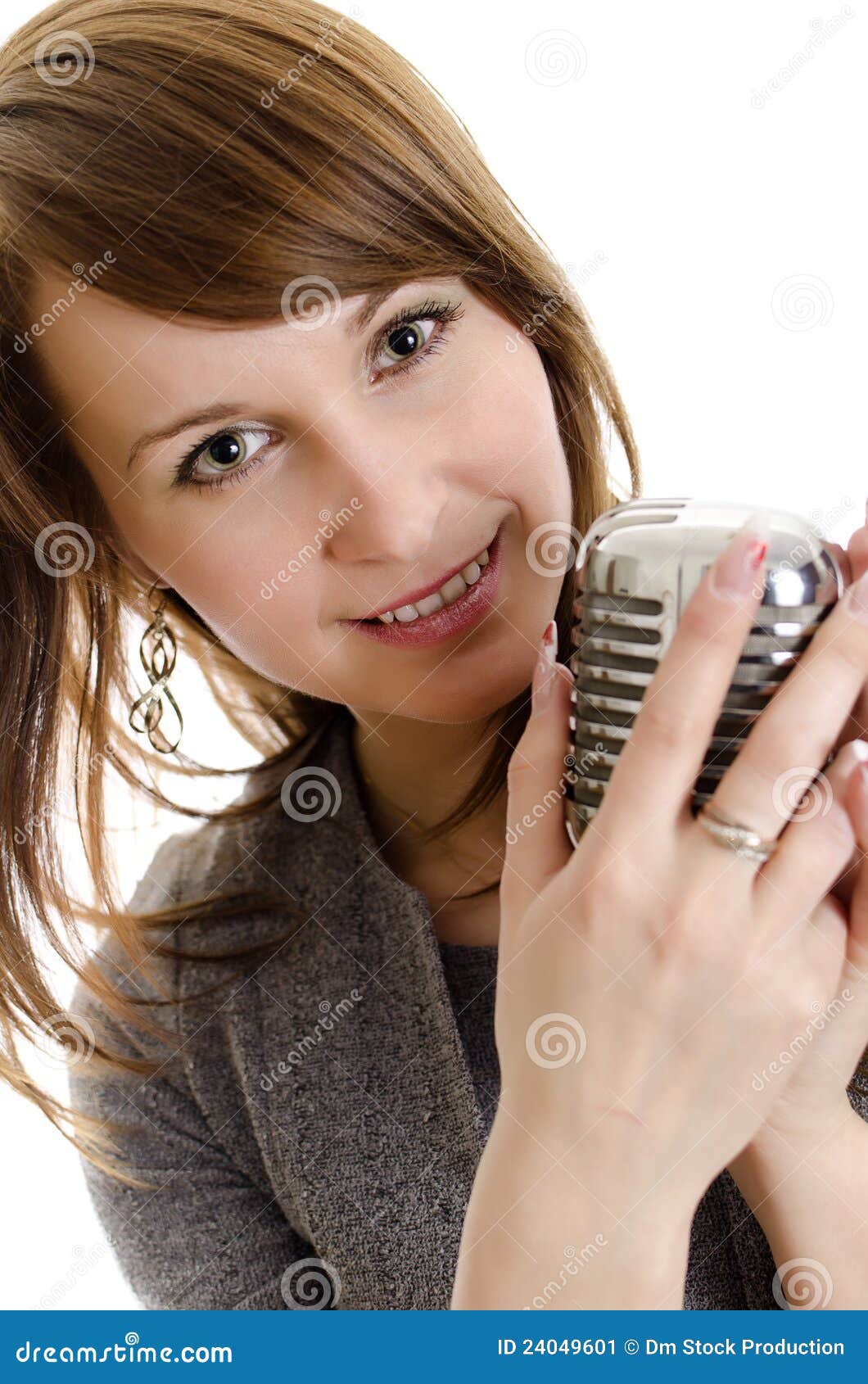 Young Woman Holding a Retro-microphone. Stock Image - Image of face ...