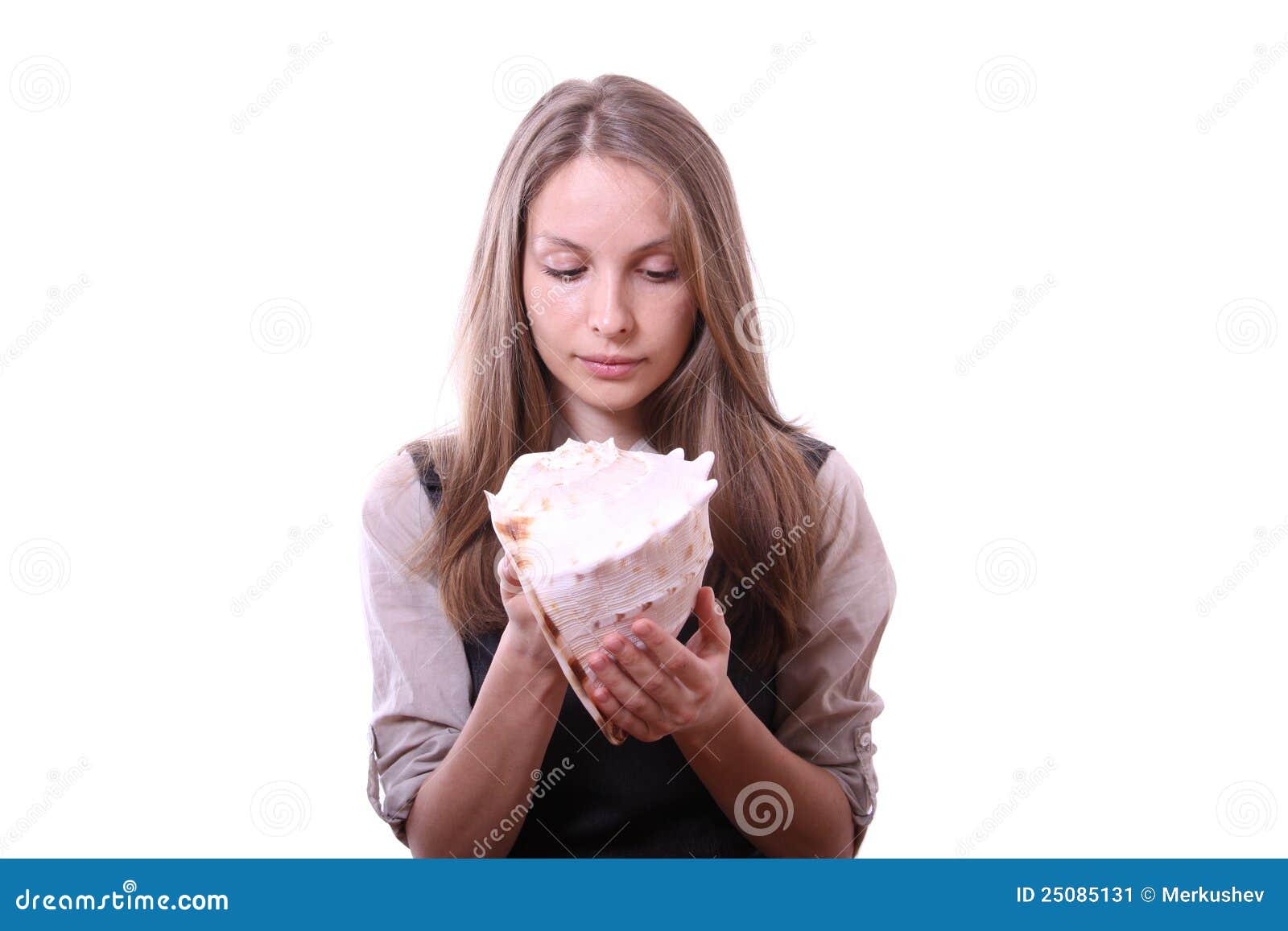 Young Woman Holding a Shell Stock Image - Image of seaside, seashell ...