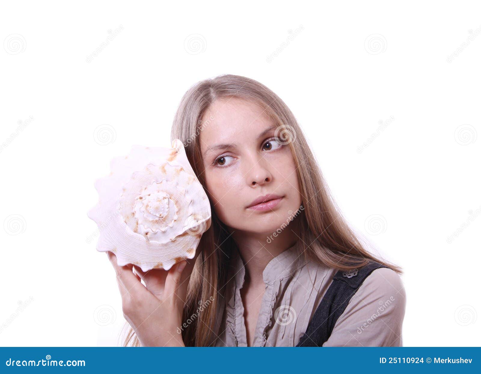 Young Woman Holding a Shell Stock Photo - Image of seashell, beach ...