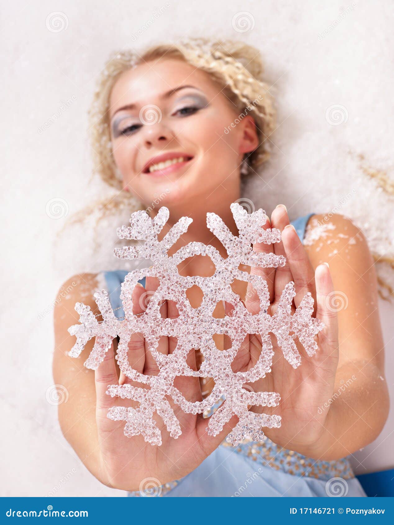 Young Woman Holding Snowflake. Stock Image - Image of happy, curly ...