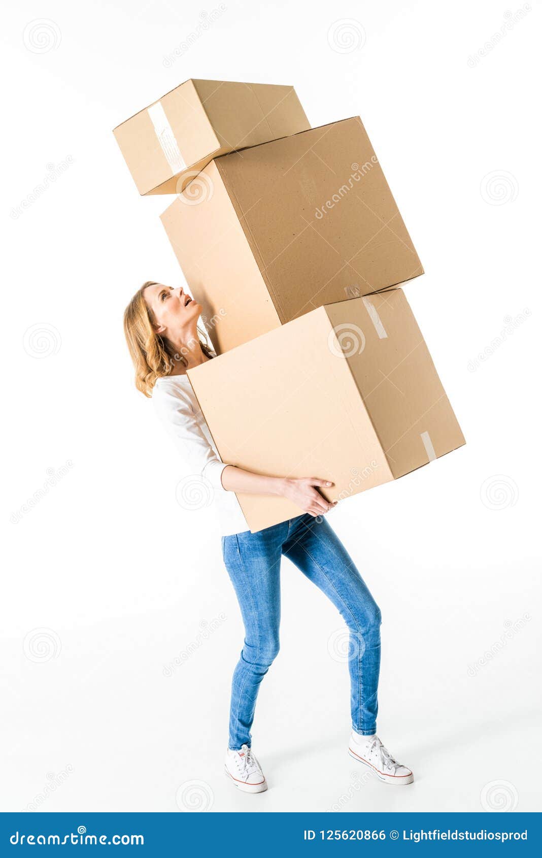 Young woman with boxes stock photo. Image of carrying - 125620866