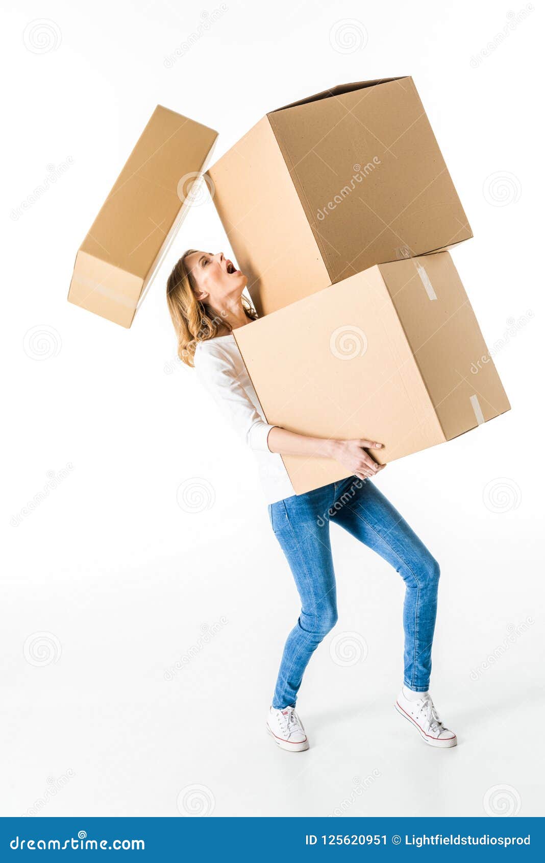 Young woman with boxes stock image. Image of caucasian - 125620951