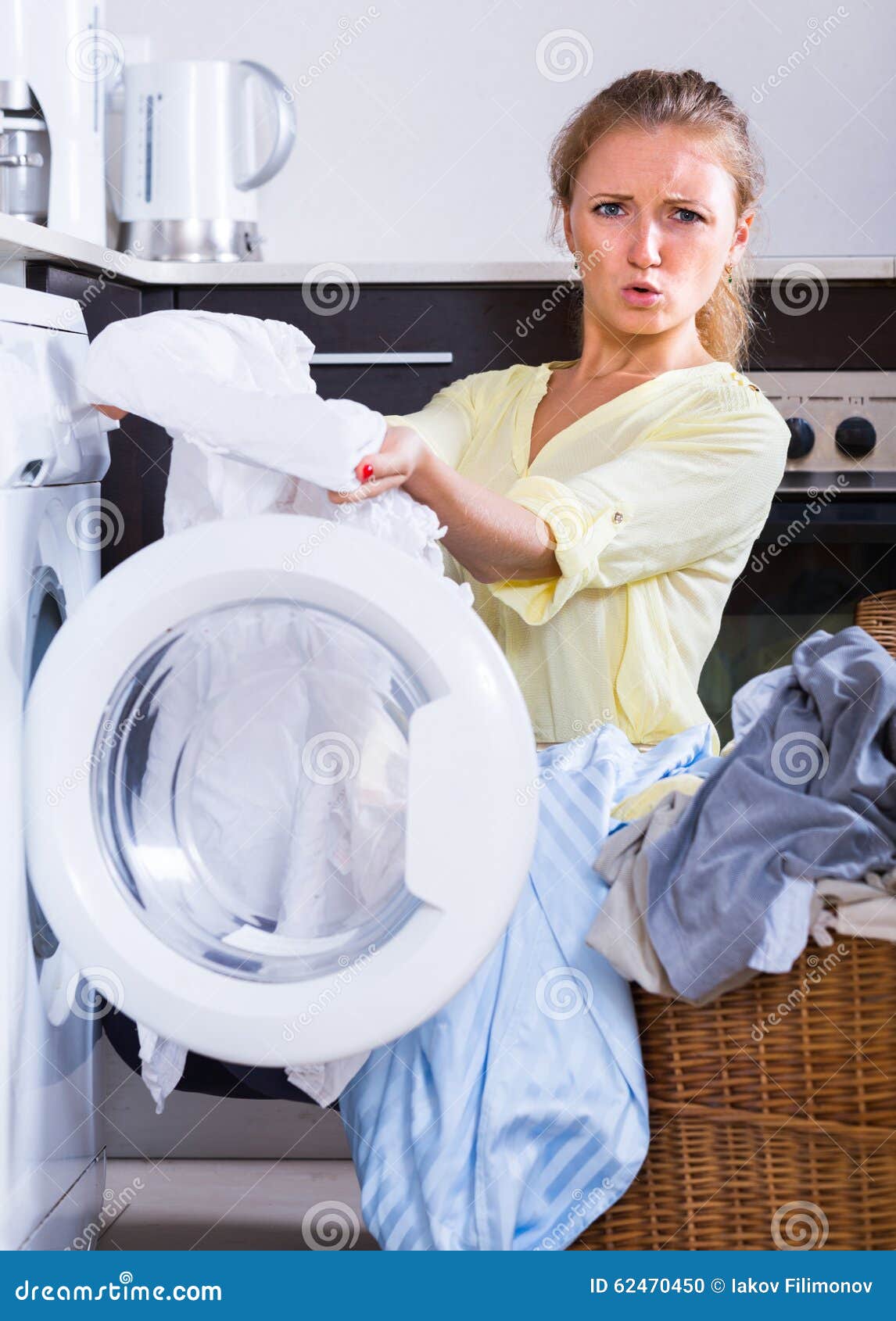 Young Woman Holding Stained Linen Stock Photo - Image of flat, dirty ...