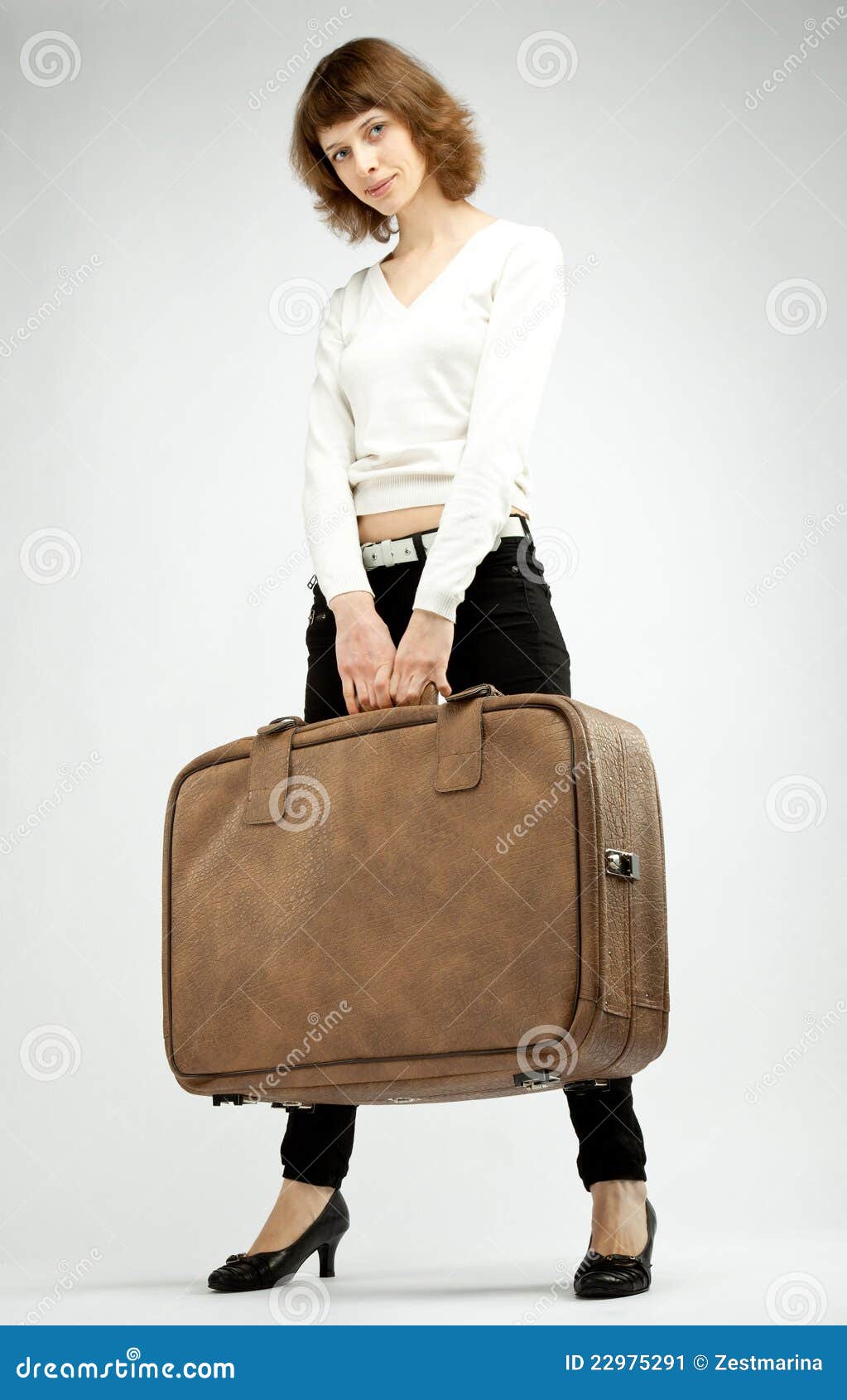Young Woman Holding a Trunk Stock Image - Image of brown, holiday: 22975291