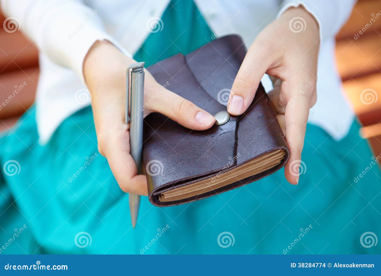 Young Woman Holds Notebook in Hands. Stock Photo - Image of adult ...