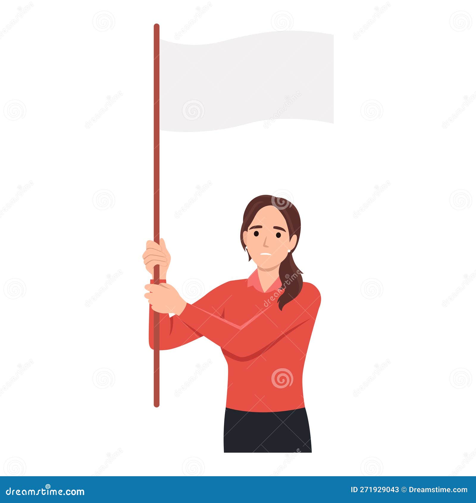 Young Woman Holds White Flag of Surrender. Flat Vector Illustration ...