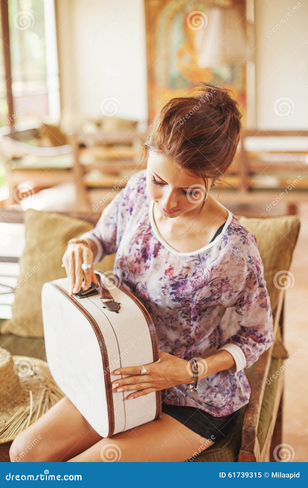 Young Woman at Home Packing Bag Stock Image - Image of beautiful ...