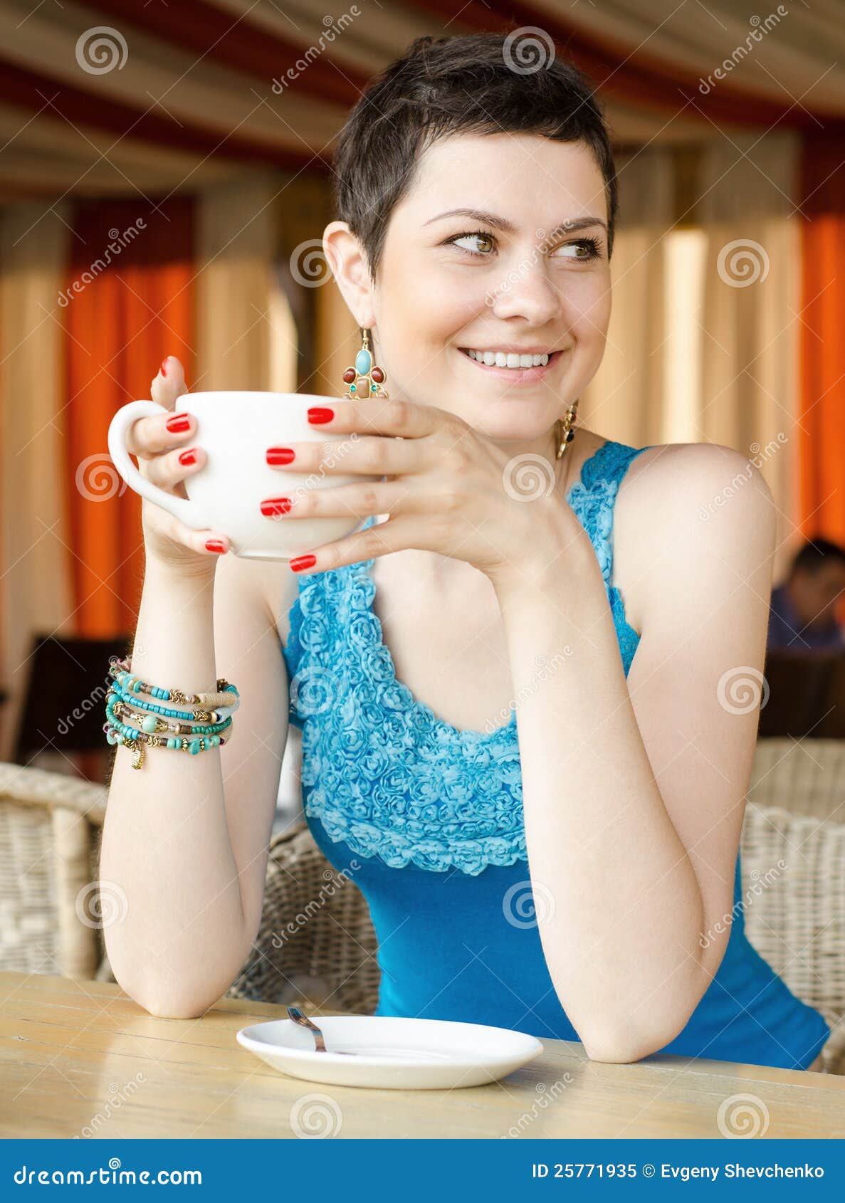 Young Woman at Home Sipping Tea from a Cup Stock Image - Image of ...