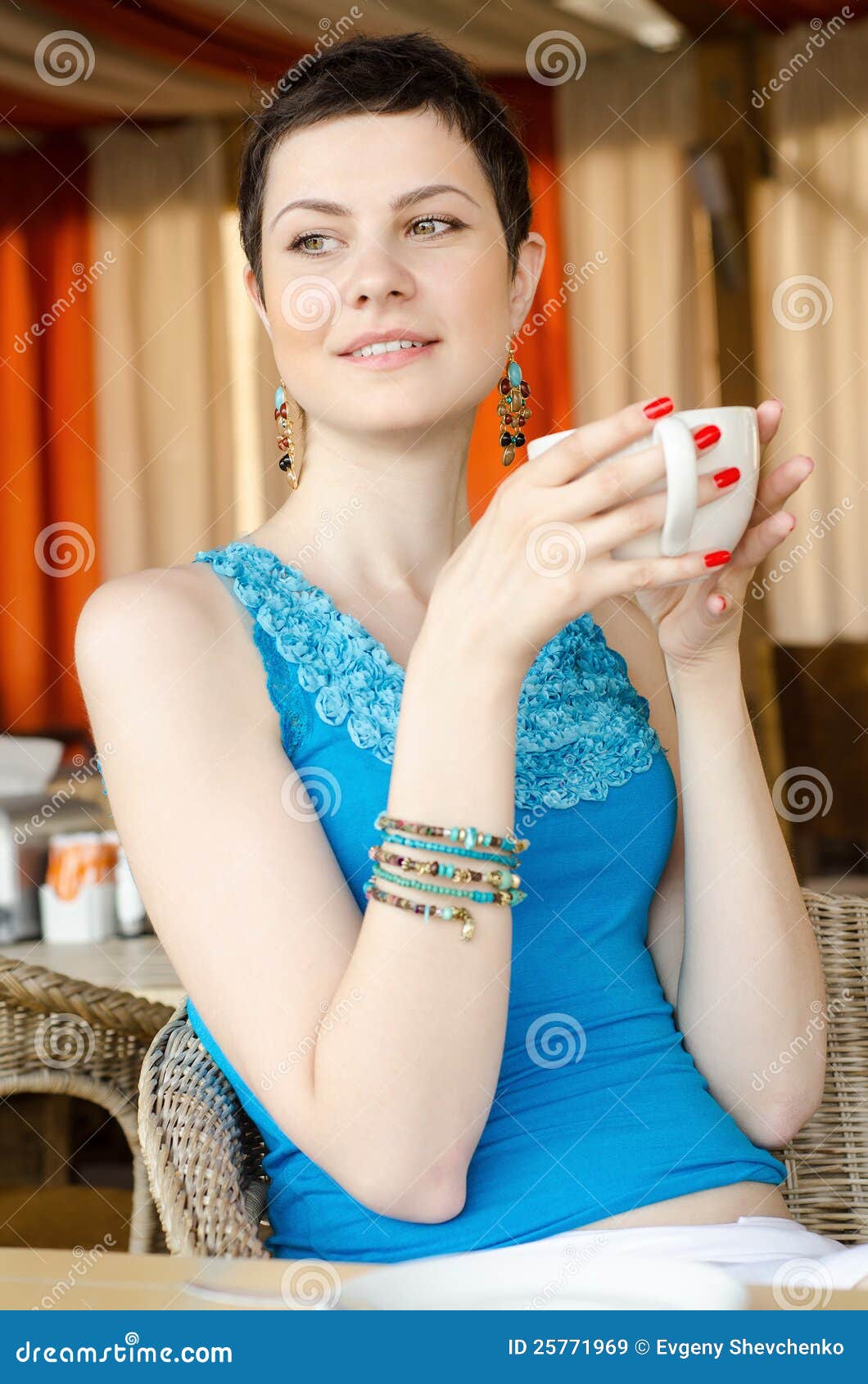 Young Woman at Home Sipping Tea from a Cup Stock Image - Image of ...