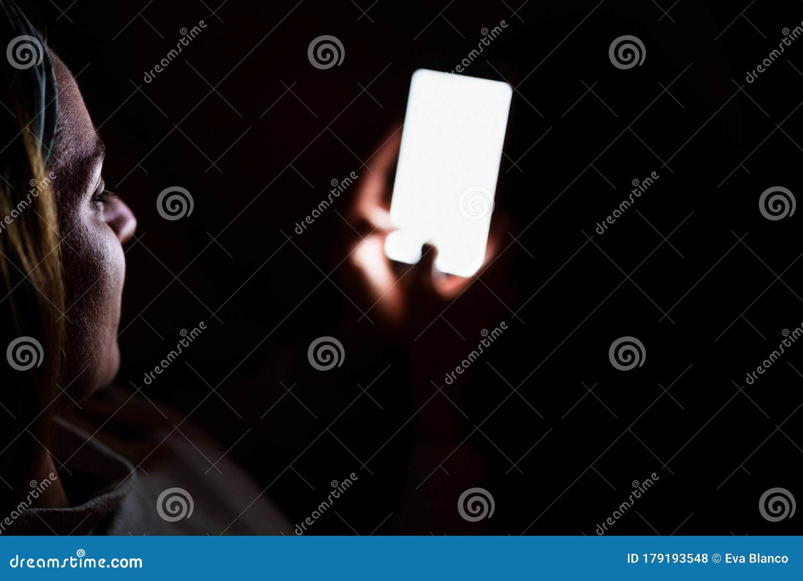 Young Woman at Home Using Mobile Phone. Night Time Stock Photo - Image ...
