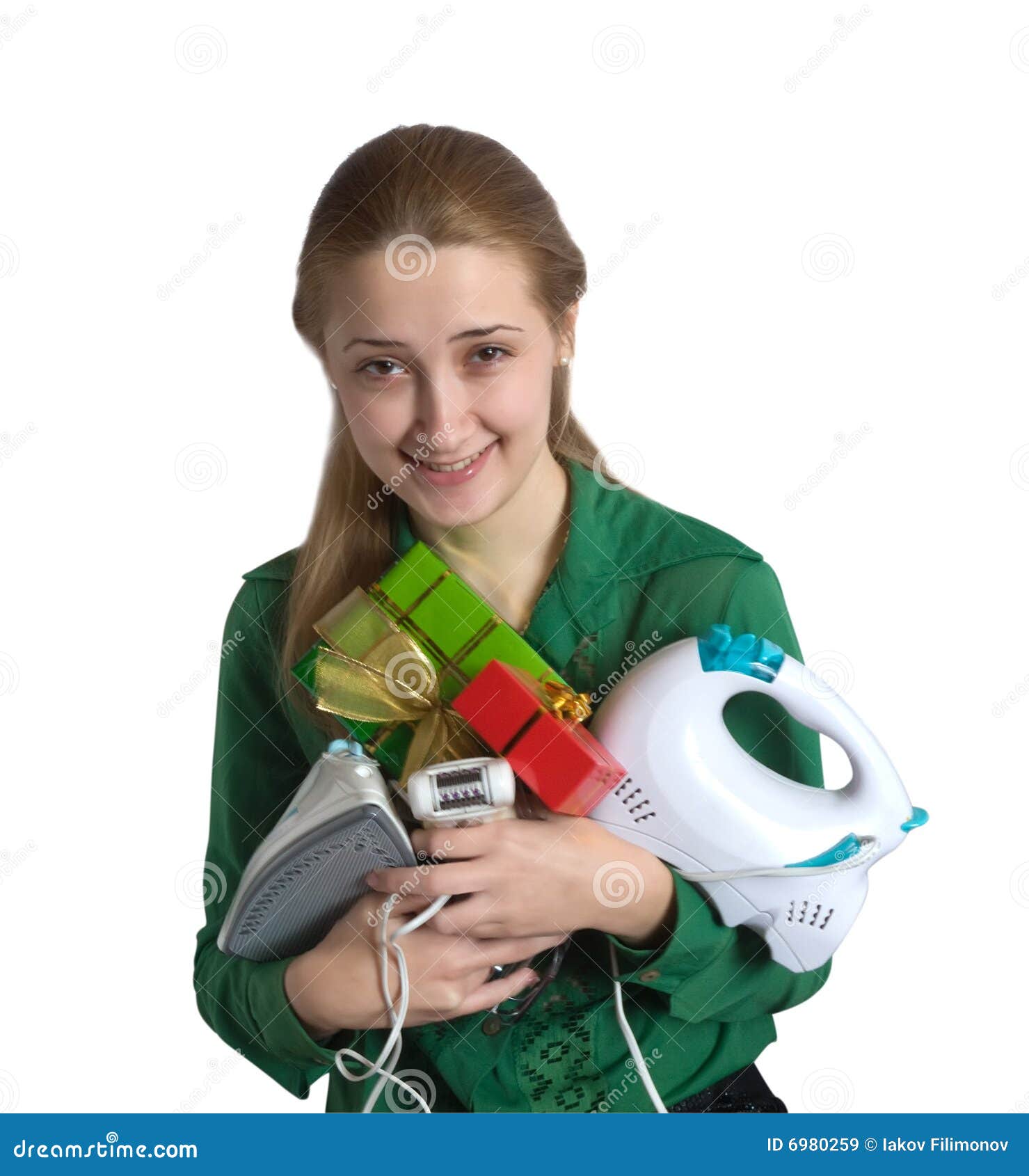 Young Woman with Household Appliances and Present Stock Image - Image ...