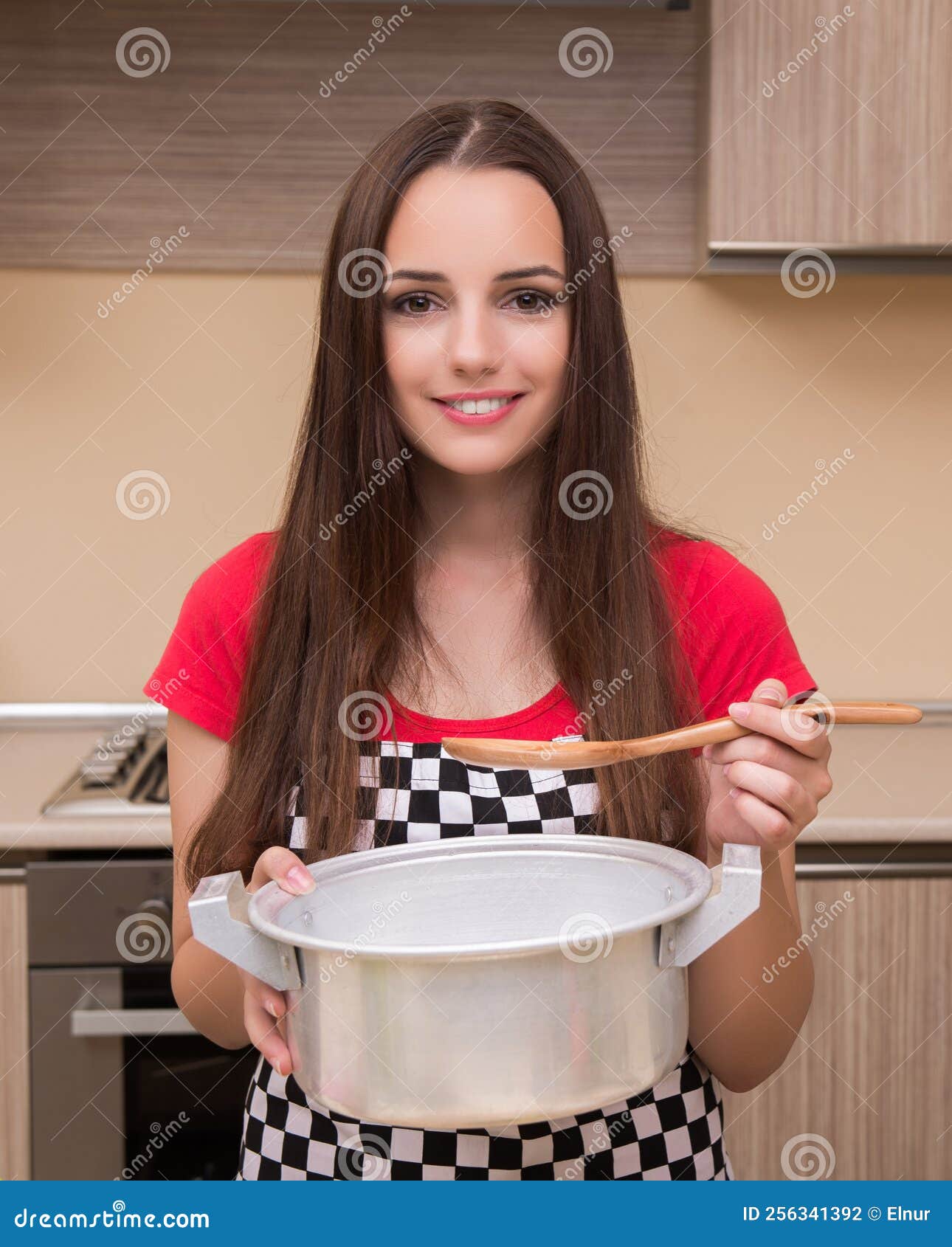 Young Woman Housewife Working in the Kitchen Stock Photo - Image of ...