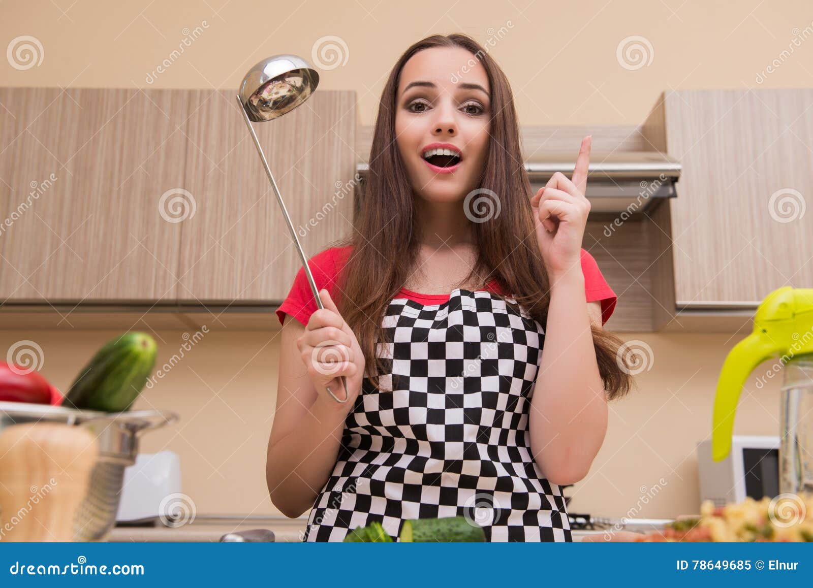 The Young Woman Housewife Working in the Kitchen Stock Image - Image of ...