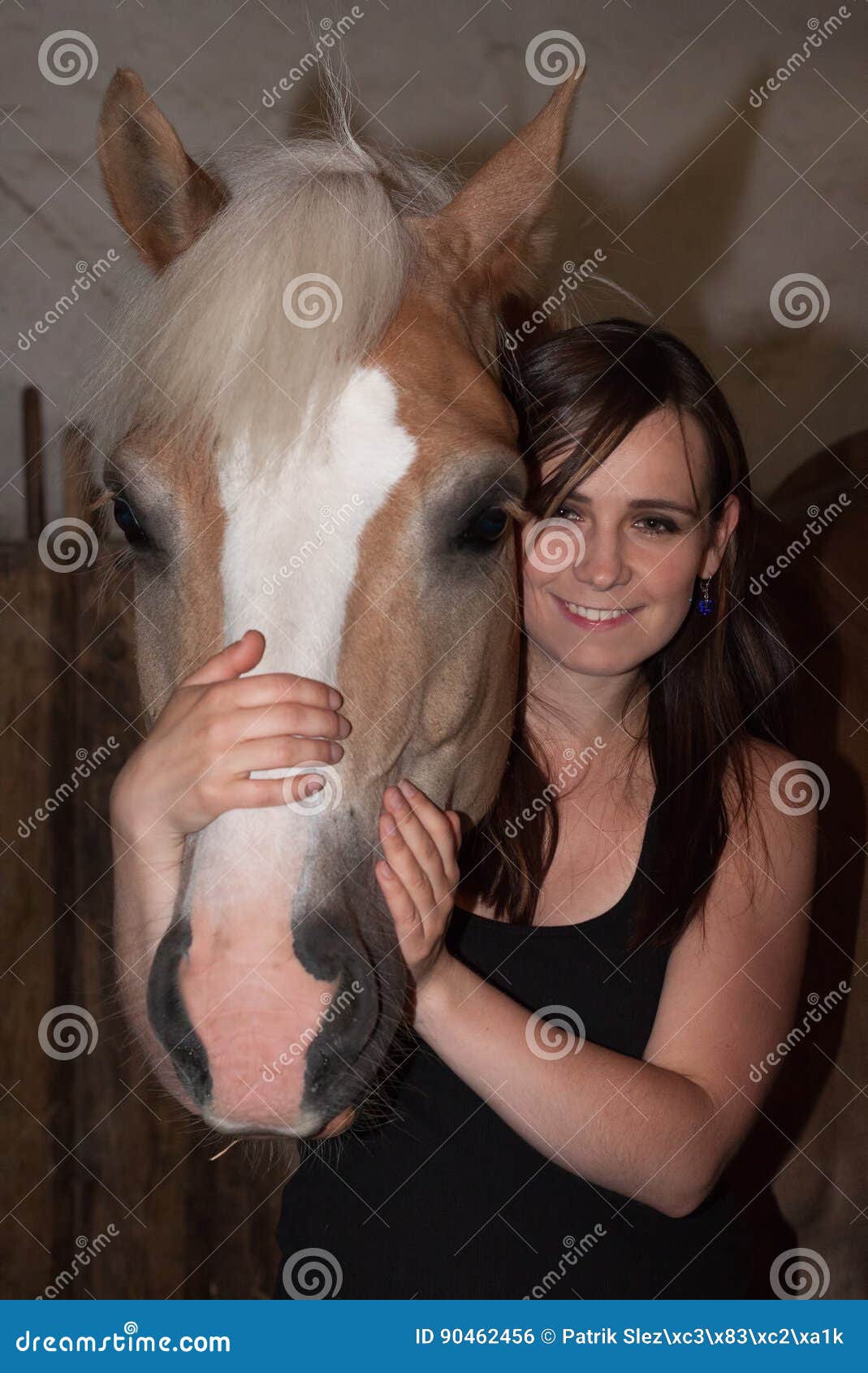 Young Woman Hugging Her Horse in Stable Stock Photo - Image of young ...