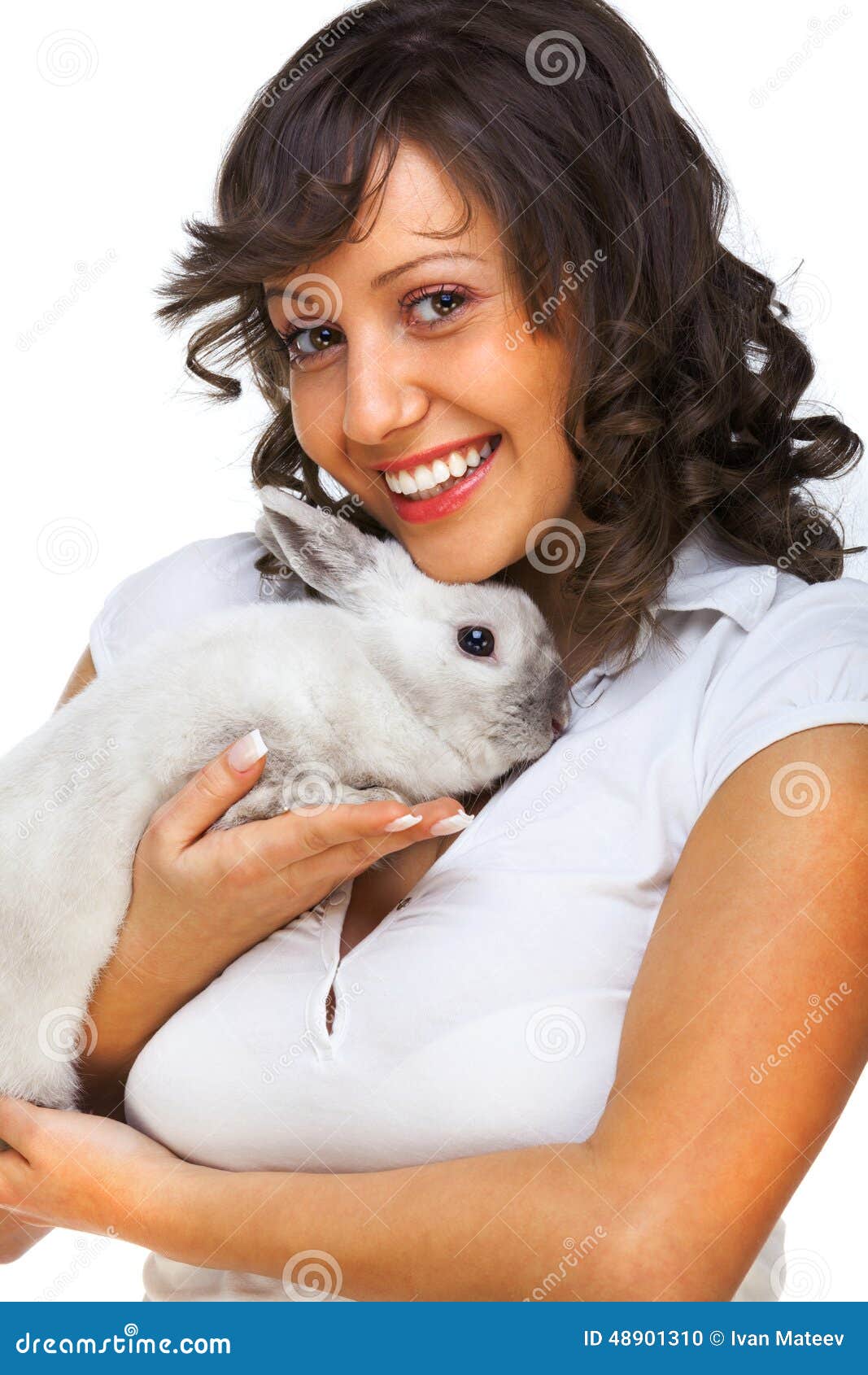 Young woman hugging rabbit stock photo. Image of hand - 48901310