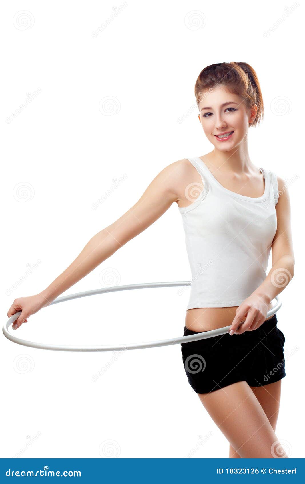 Young woman with hula hoop stock photo. Image of studio - 18323126