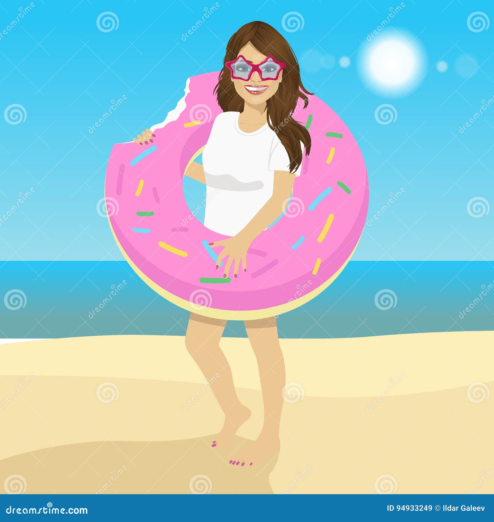 Young Woman with Inflatable Donut Float Posing on Tropical Beach Stock ...