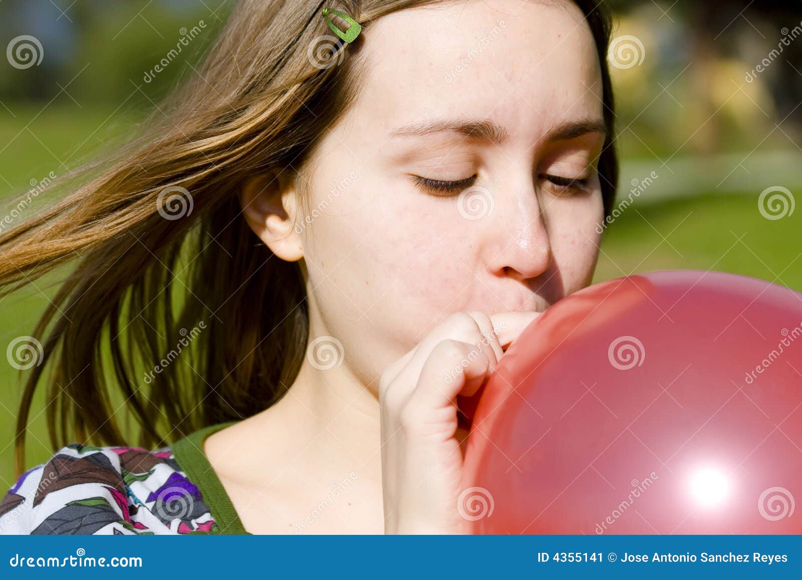 Young Woman Inflating Red Balloon Stock Image - Image of celebration ...
