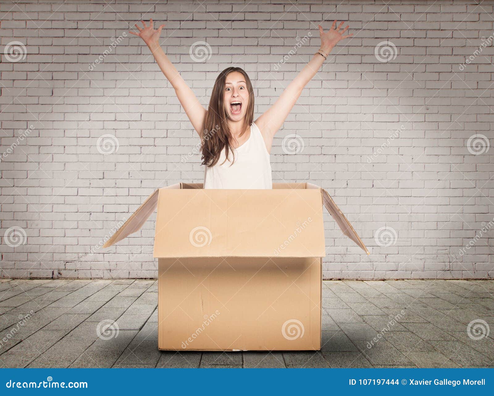 Young woman inside a Box stock photo. Image of element - 107197444
