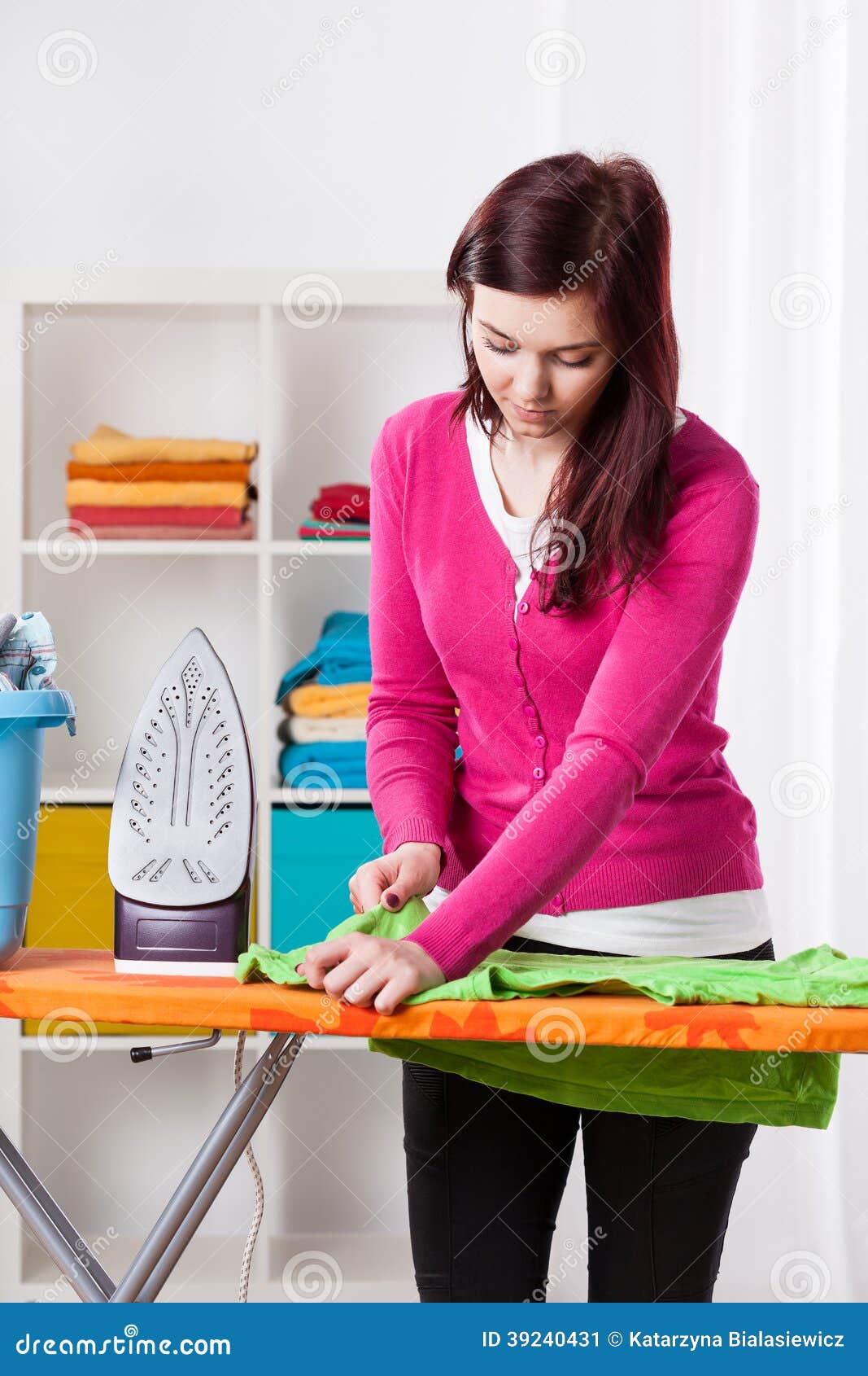 Young woman during ironing stock image. Image of clean - 39240431