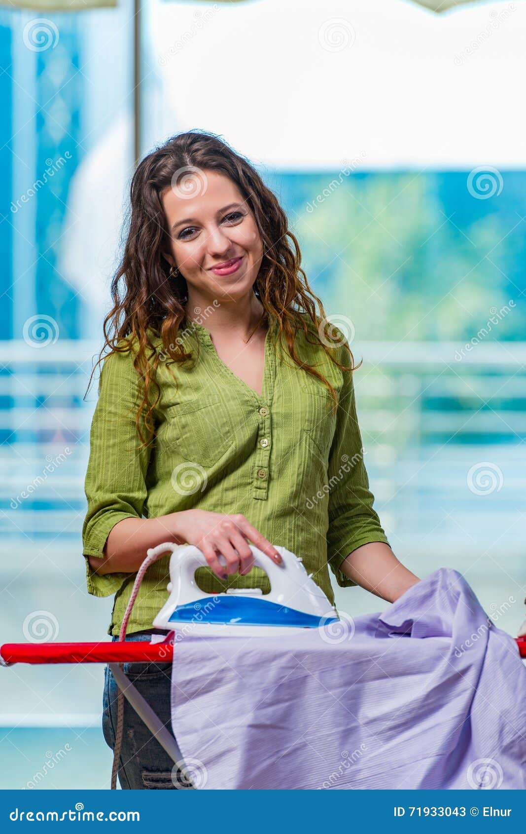 The Young Woman Ironing Clothing on Board Stock Image - Image of ...