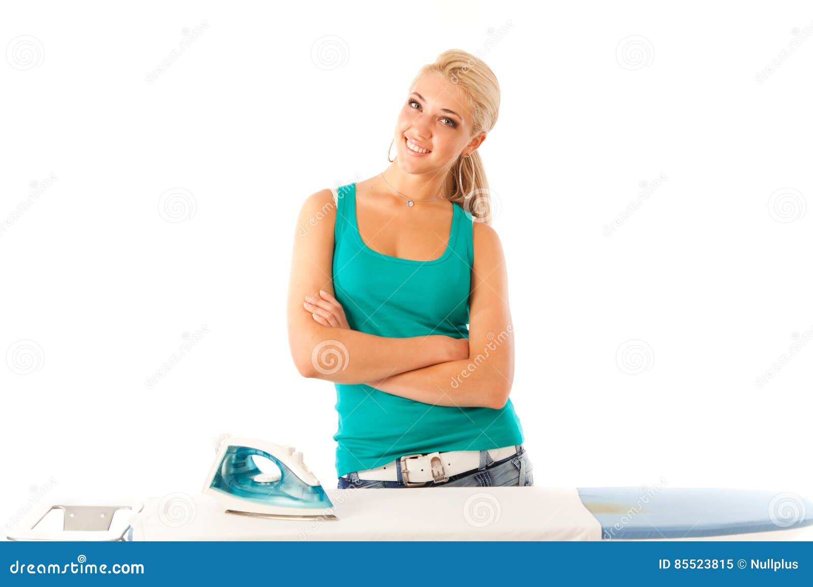 Young Woman Ironing stock image. Image of household, iron - 85523815